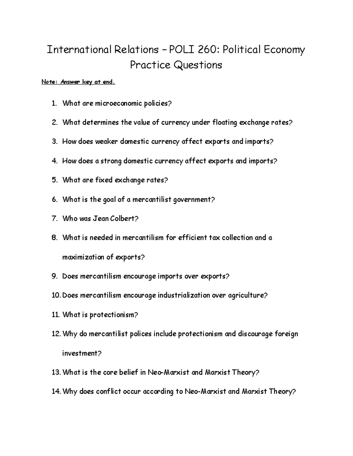 International Relations – POLI 260- Political Economy Practice ...