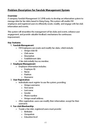 IS3331 Project 1 - Database Management Fan Club Management System Task ...