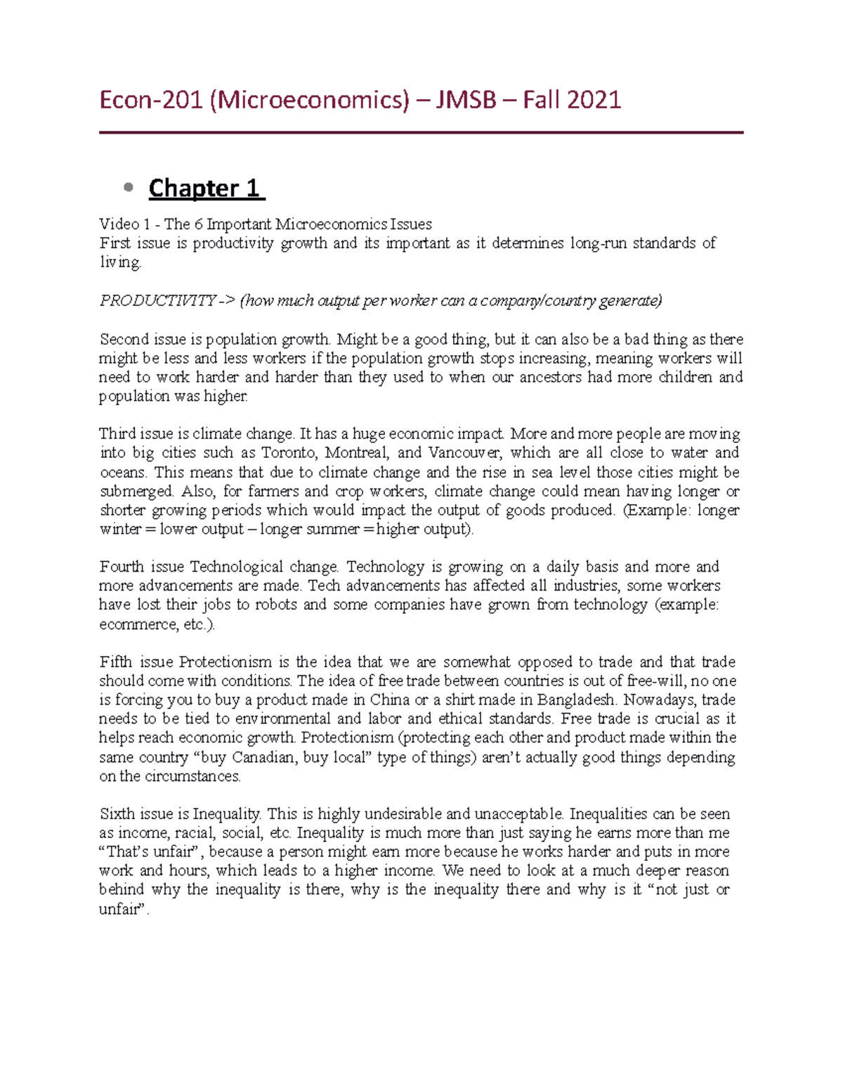 Econ 201 - Notes 2021/2022 - Econ-201 (Microeconomics) – JMSB – Fall ...