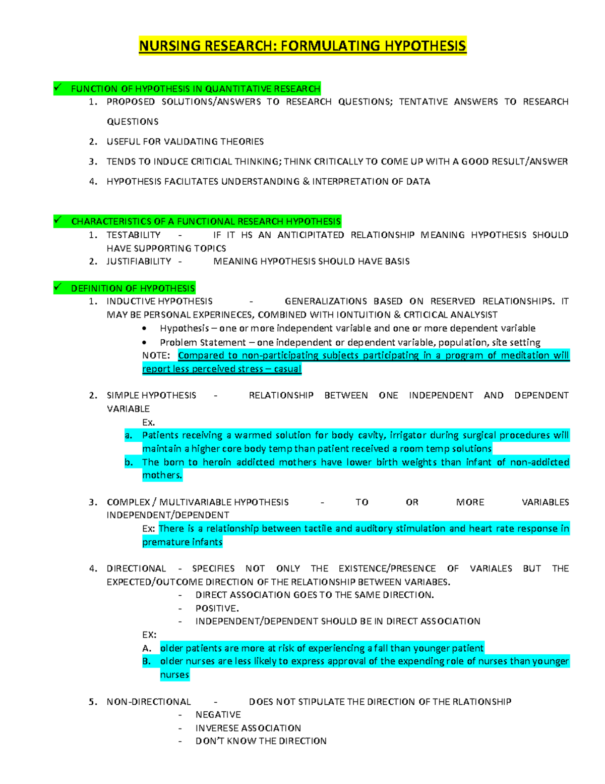 Nursing Research ON Formulating Hypothesis - NURSING RESEARCH ...
