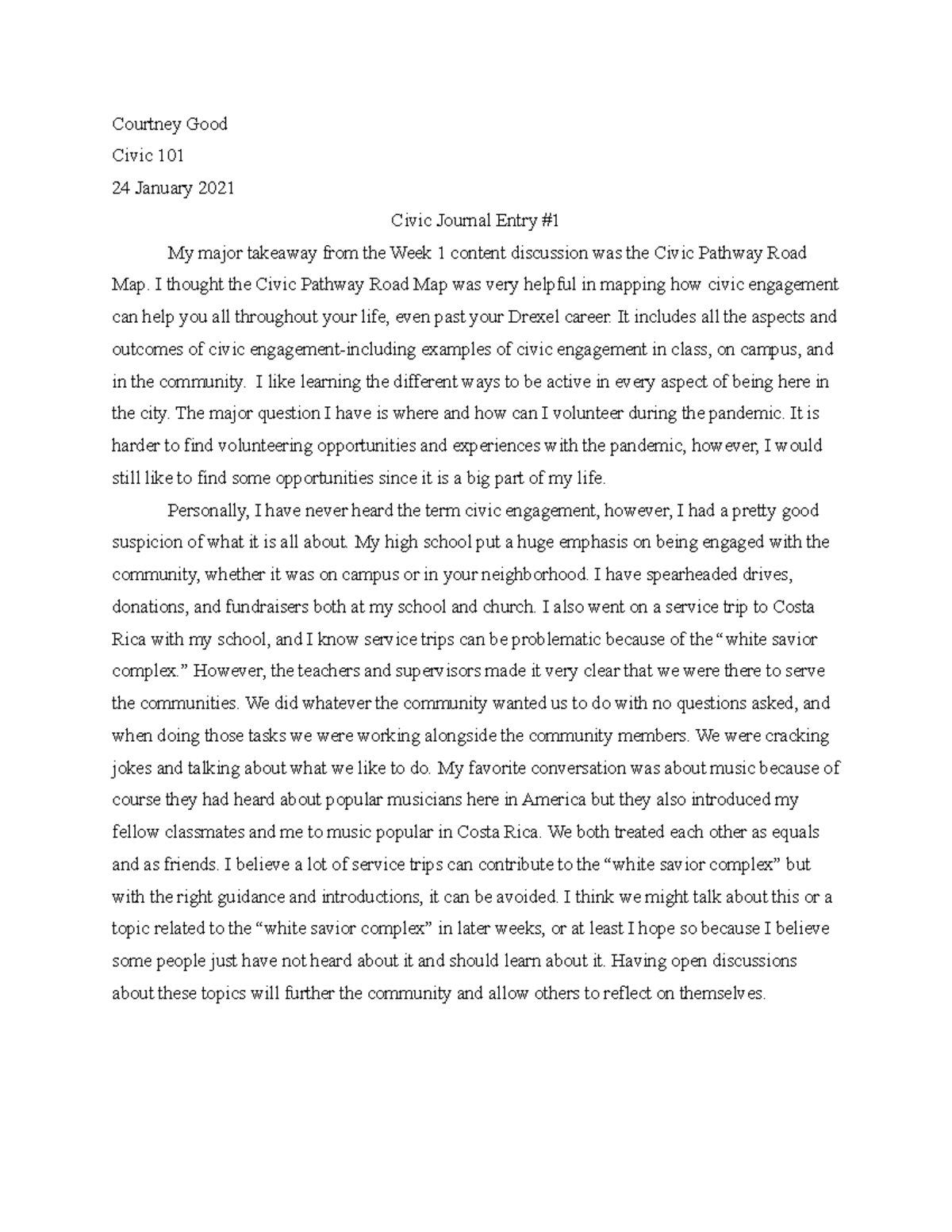 Civic Journal Entry #1 - Courtney Good Civic 101 24 January 2021 Civic ...