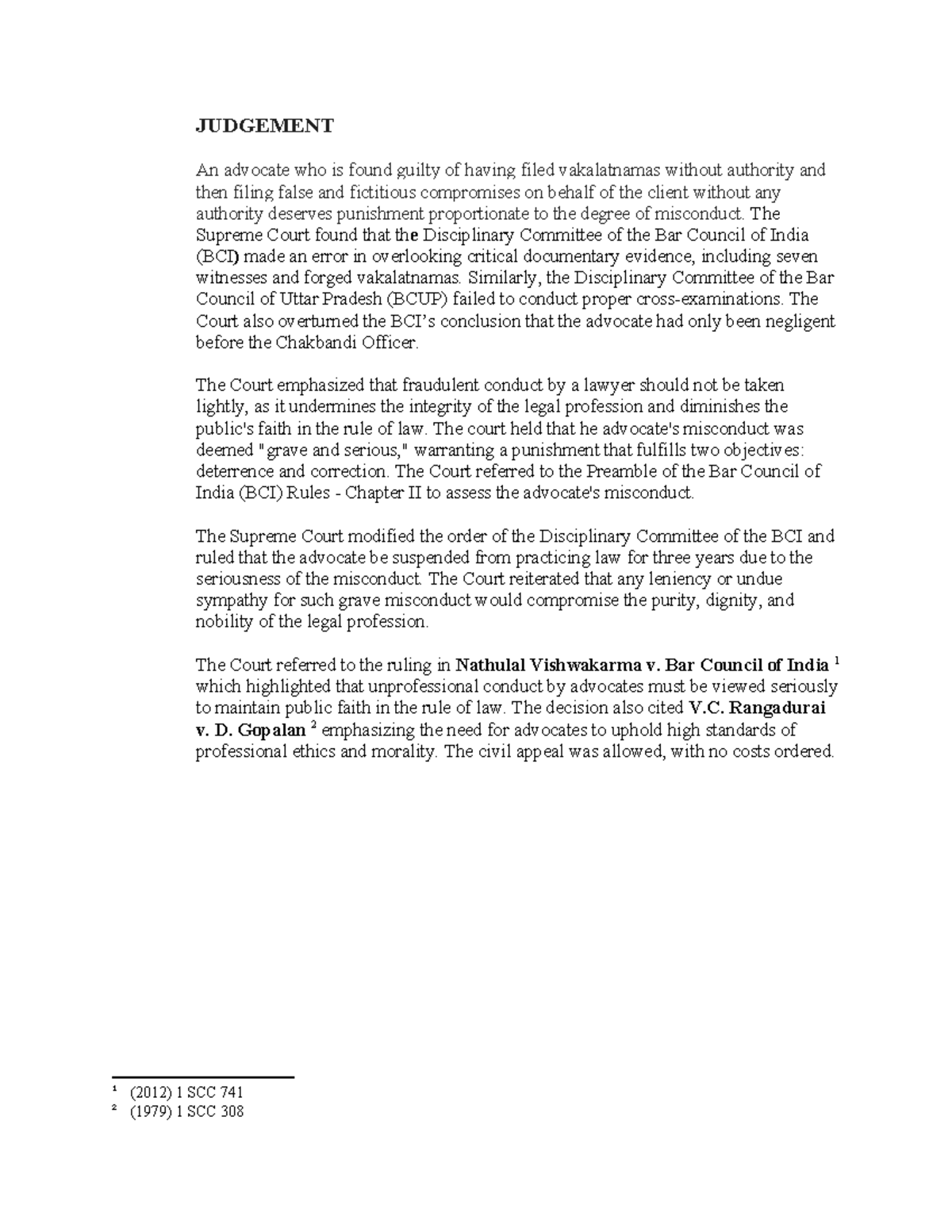 Narian Pandey v Pannalal Pandey Judgement - JUDGEMENT An advocate who ...