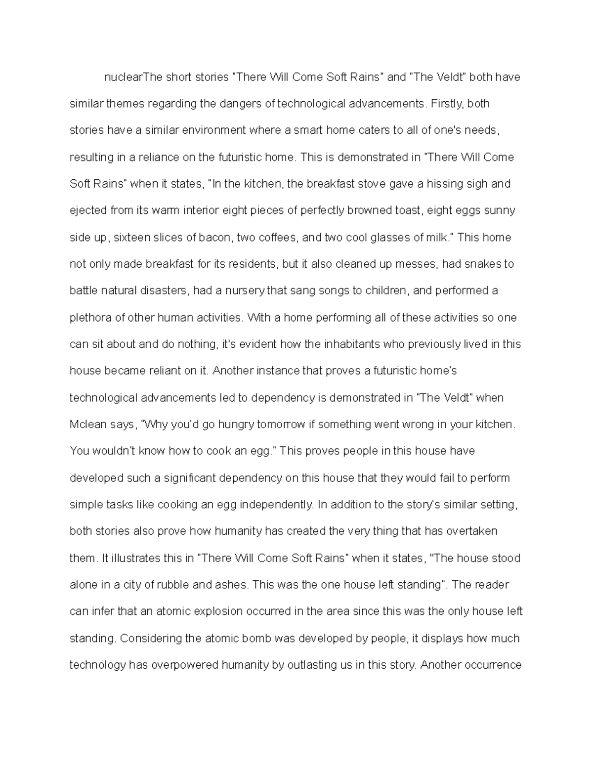 Muskaan Meer - Short Story Comparison Paragraph - nuclearThe short ...