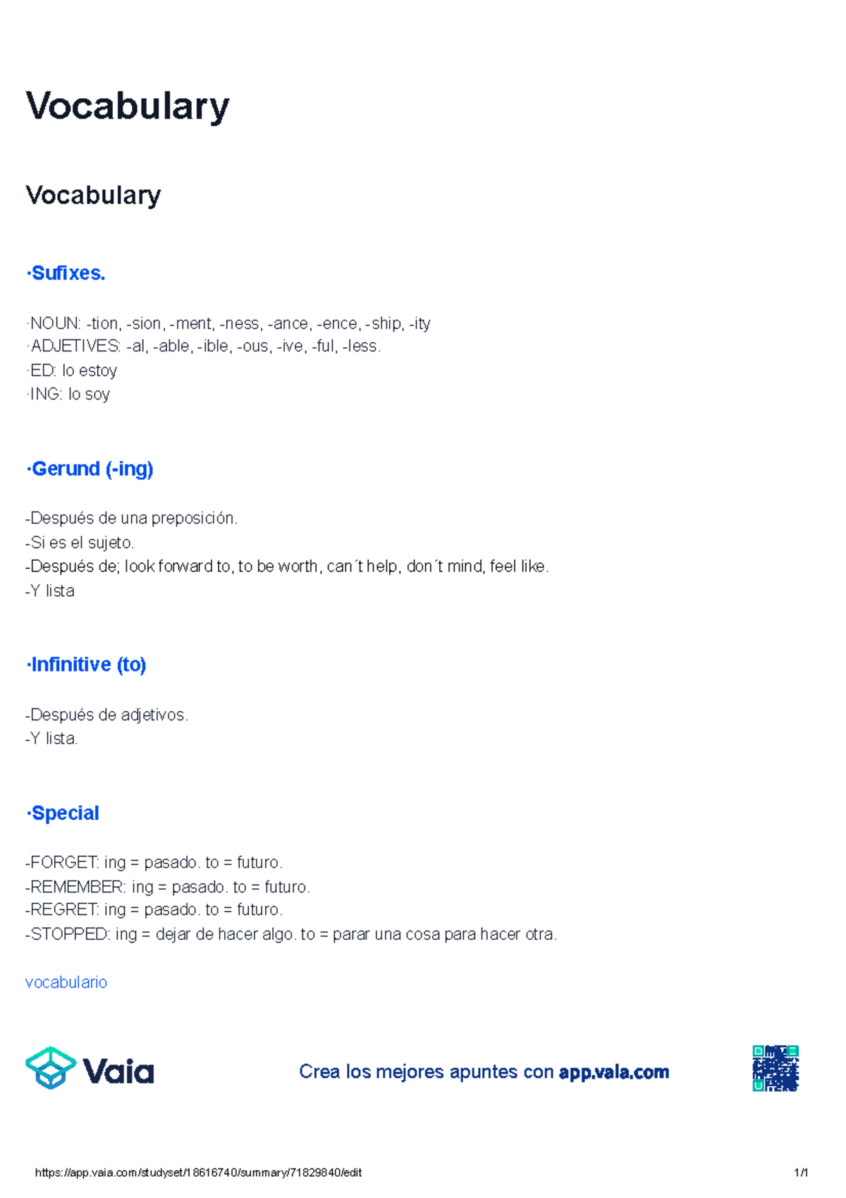 Vocabulary - Resumen vocabulario ingles - Crea los mejores apuntes con ...