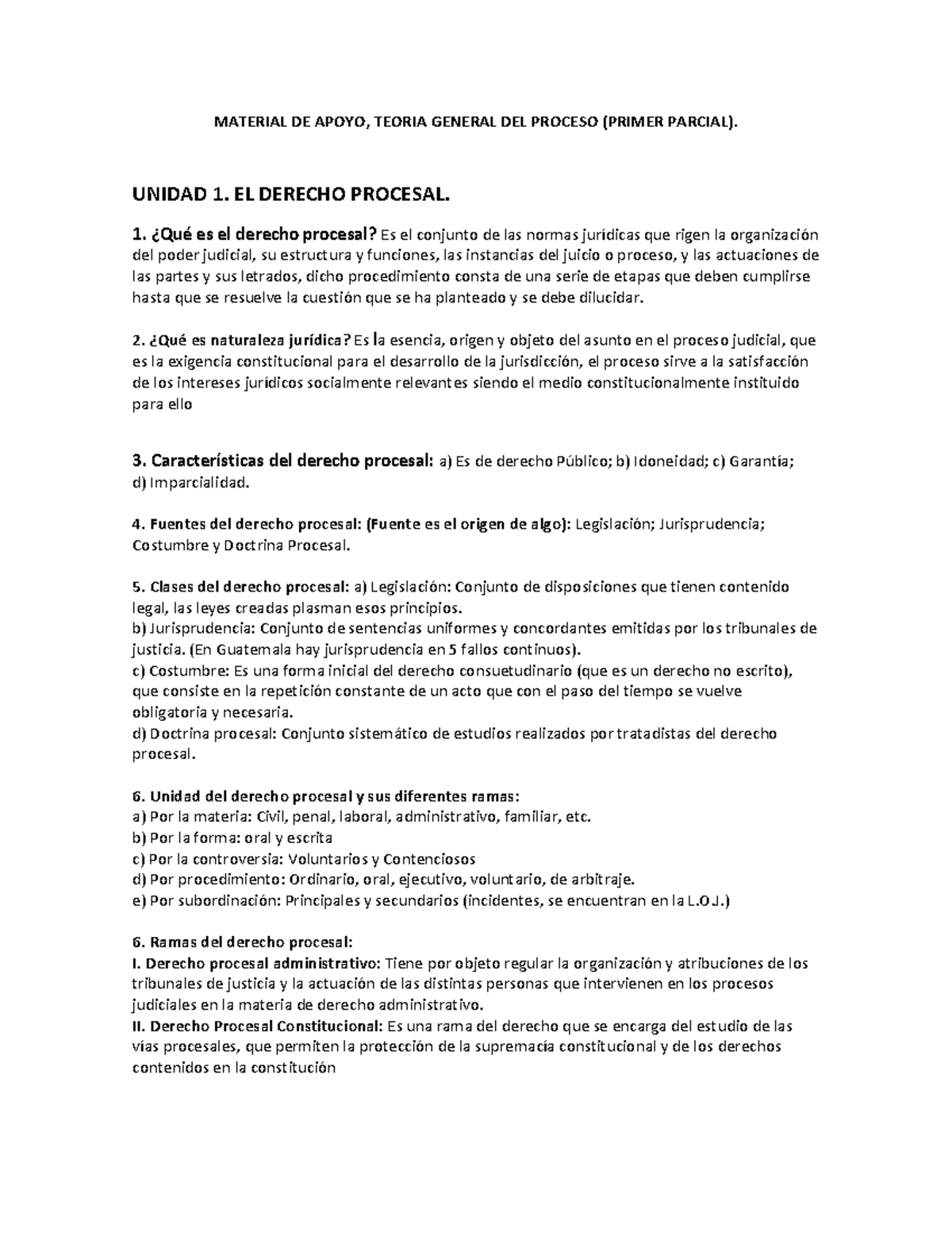 Material de Apoyo Teoria del Proceso (Primer Parcial) - MATERIAL DE APOYO, TEORIA GENERAL DEL ...