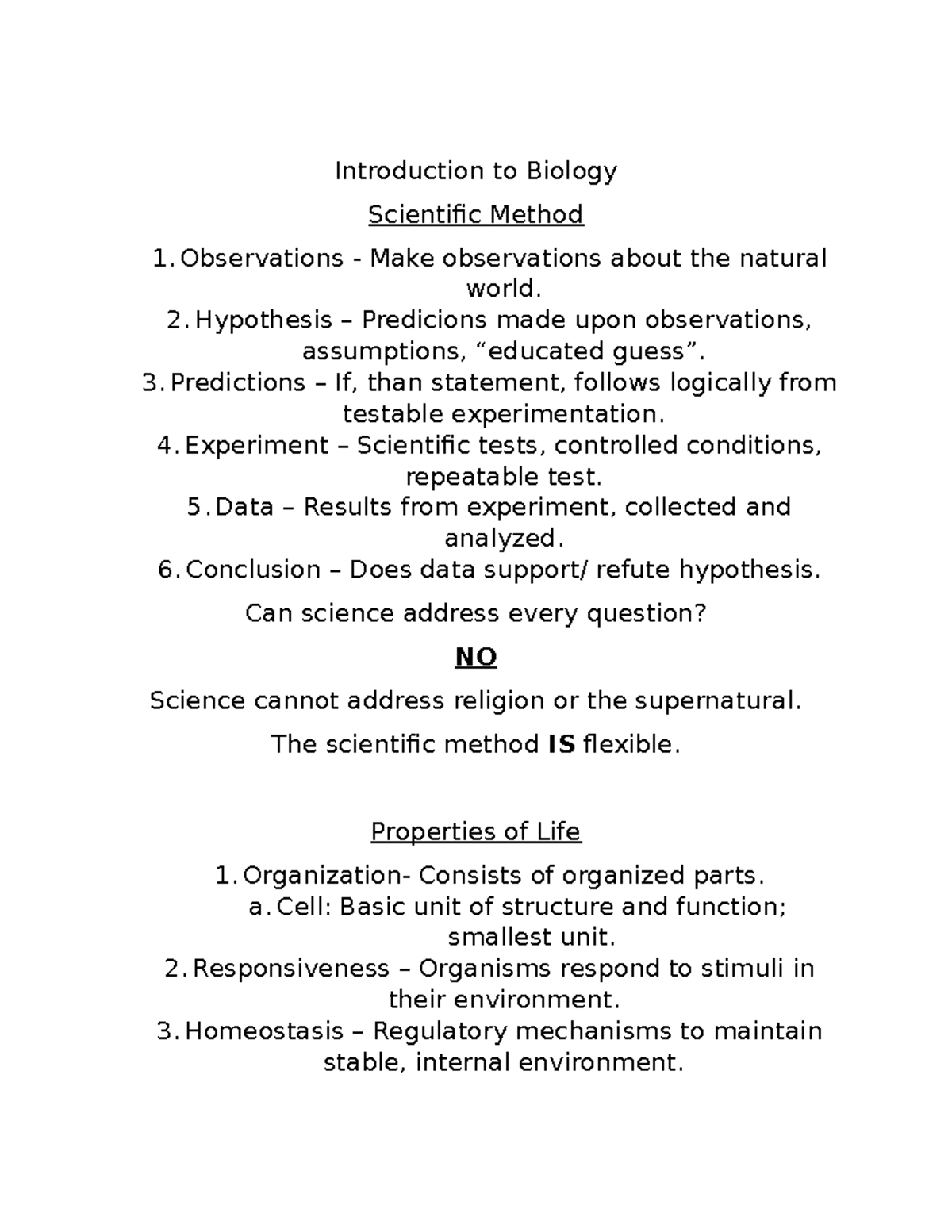 Concepts of Biology - Introduction to Biology Scientific Method ...