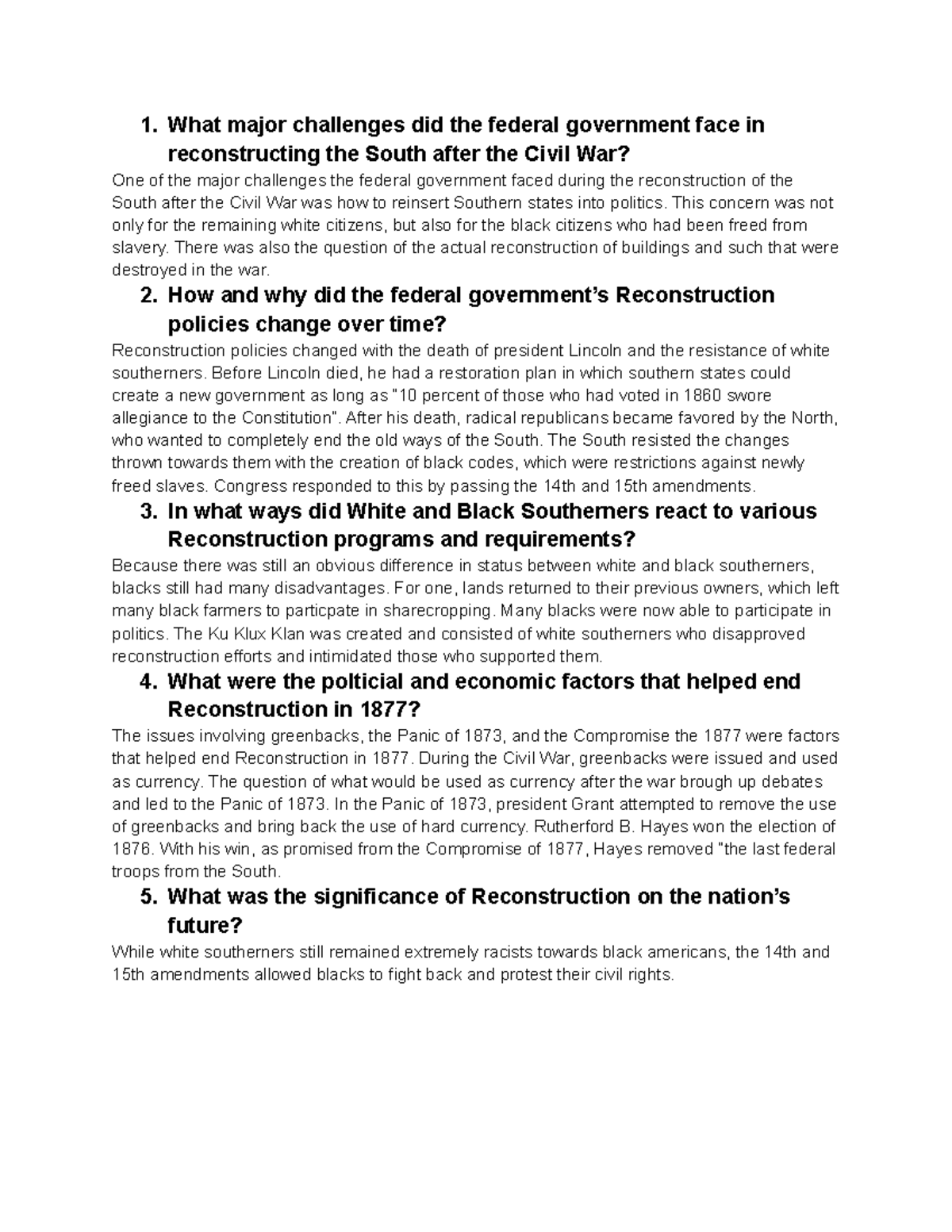 Hist ch15 focus questions - 1. What major challenges did the federal ...