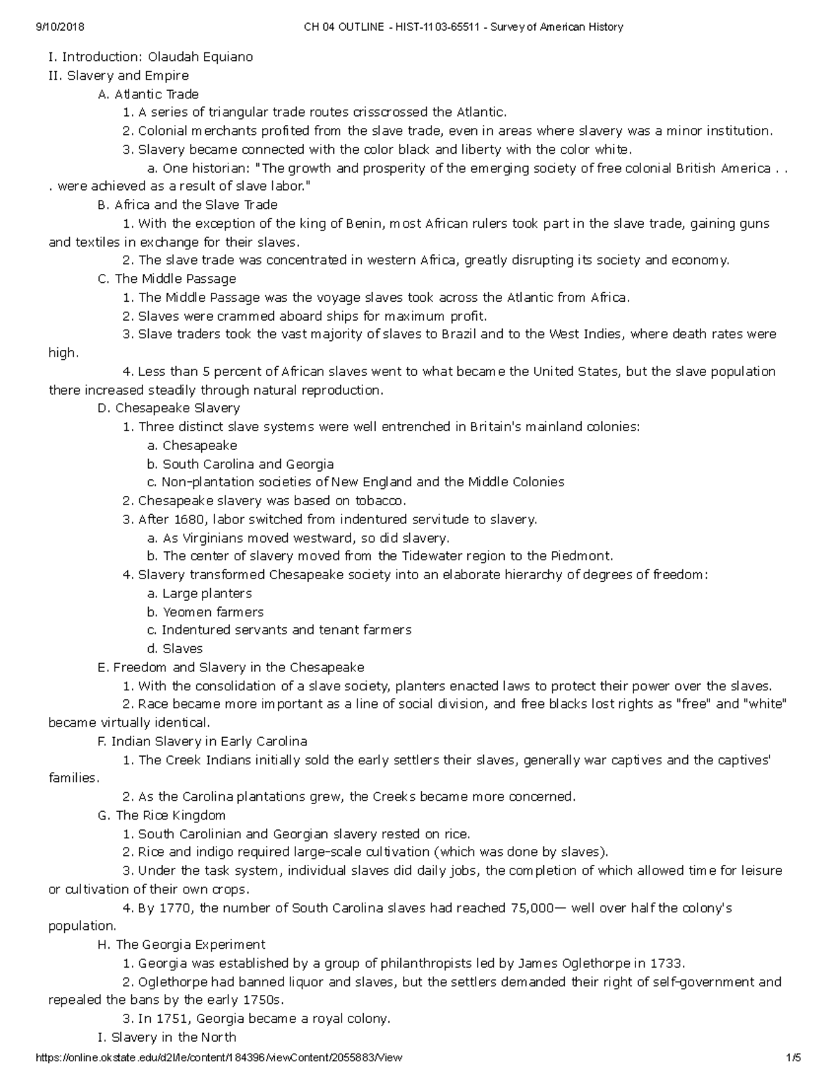 Ch4 Outline - Lecture notes 4 - 9/10/2018 CH 04 OUTLINE - HIST-1103 ...