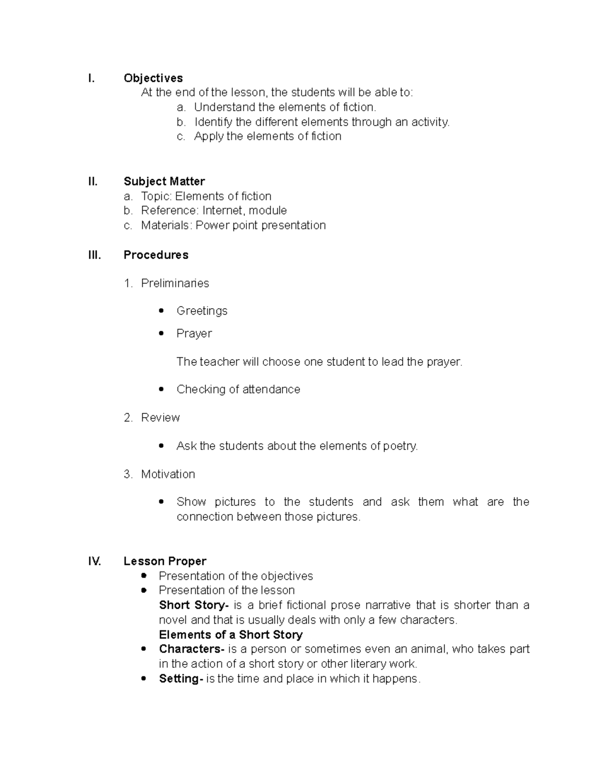 Lesson Plan - Hello - I. Objectives At the end of the lesson, the ...