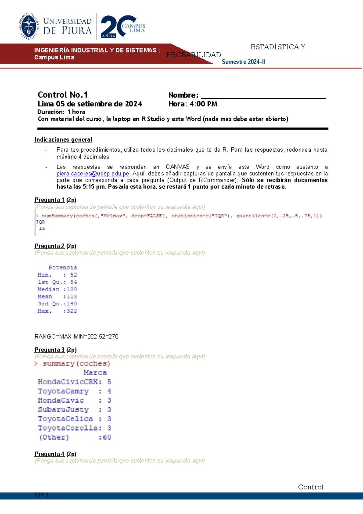 EDP C1 2024 II 3 - Control 1 R - INGENIERÍA INDUSTRIAL Y DE SISTEMAS ...