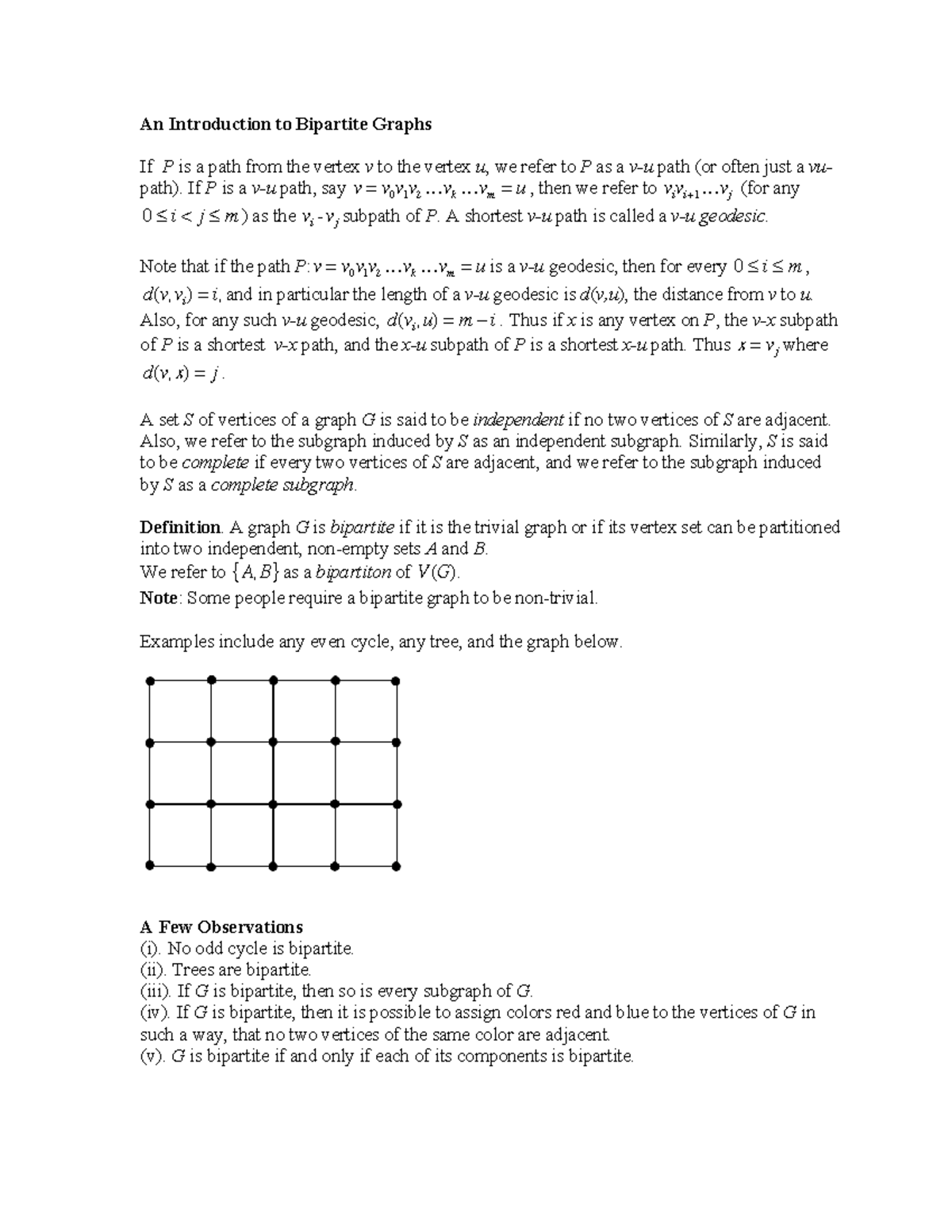 Bipartite Graphs An Introduction To Bipartite Graphs If P Is A Path From The Vertex V To The