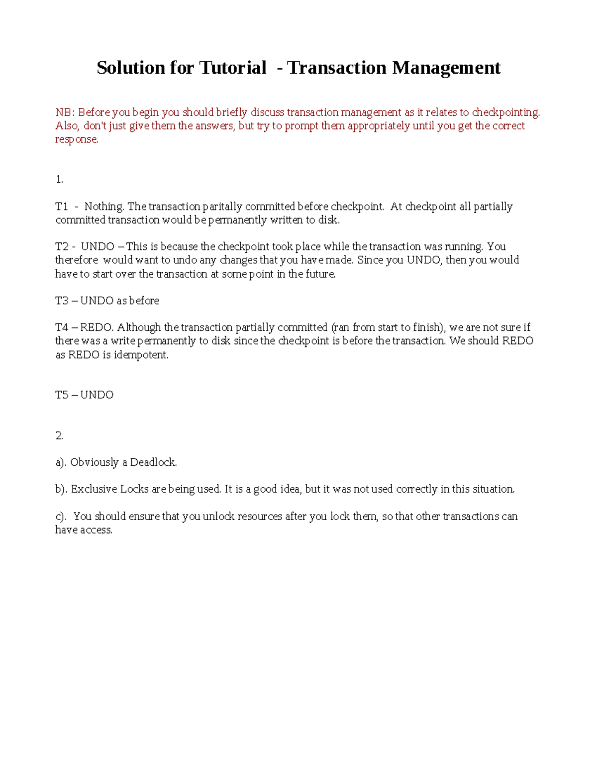 Solution Transaction Management Tutorial - Solution for Tutorial ...