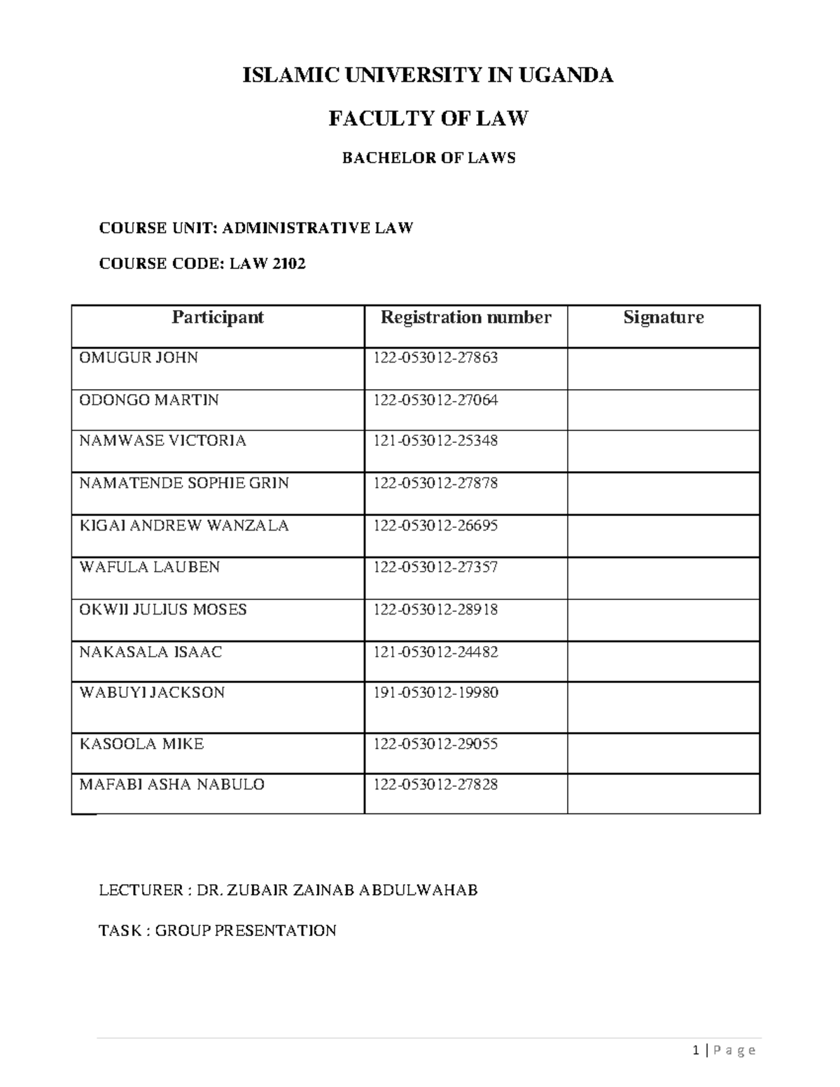 Administrative LAW Group - ISLAMIC UNIVERSITY IN UGANDA FACULTY OF LAW ...