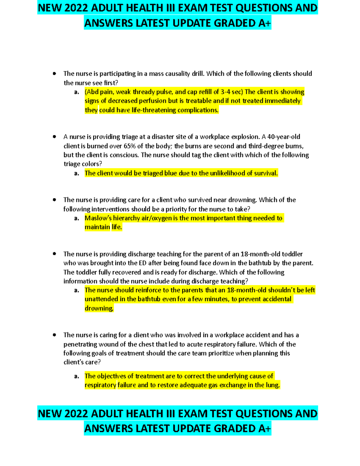 Adult Health lll Exam 3 Answers - ANSWERS LATEST UPDATE GRADED A+ The ...