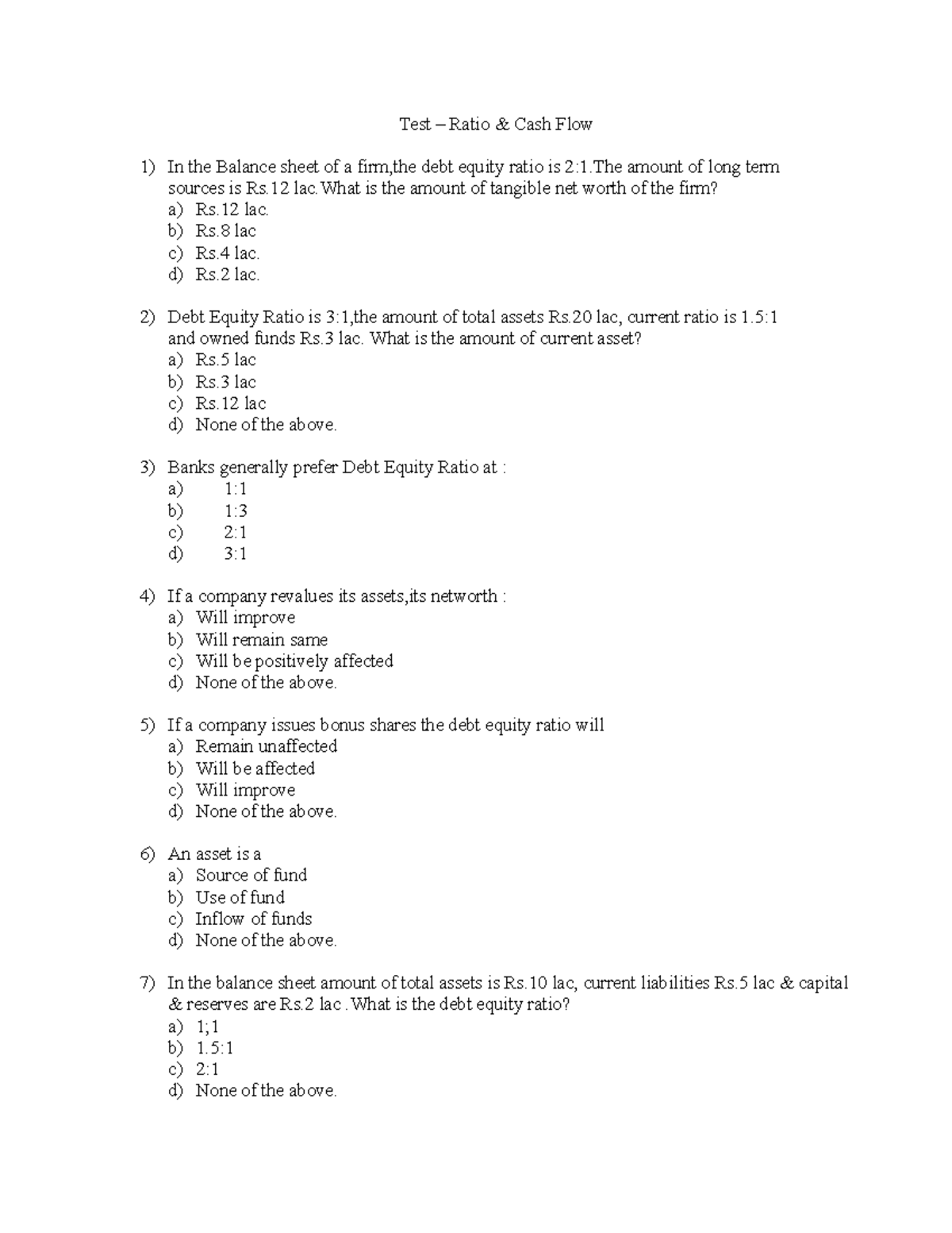 Cash Flow Ratio Test - test - Test – Ratio & Cash Flow In the Balance ...