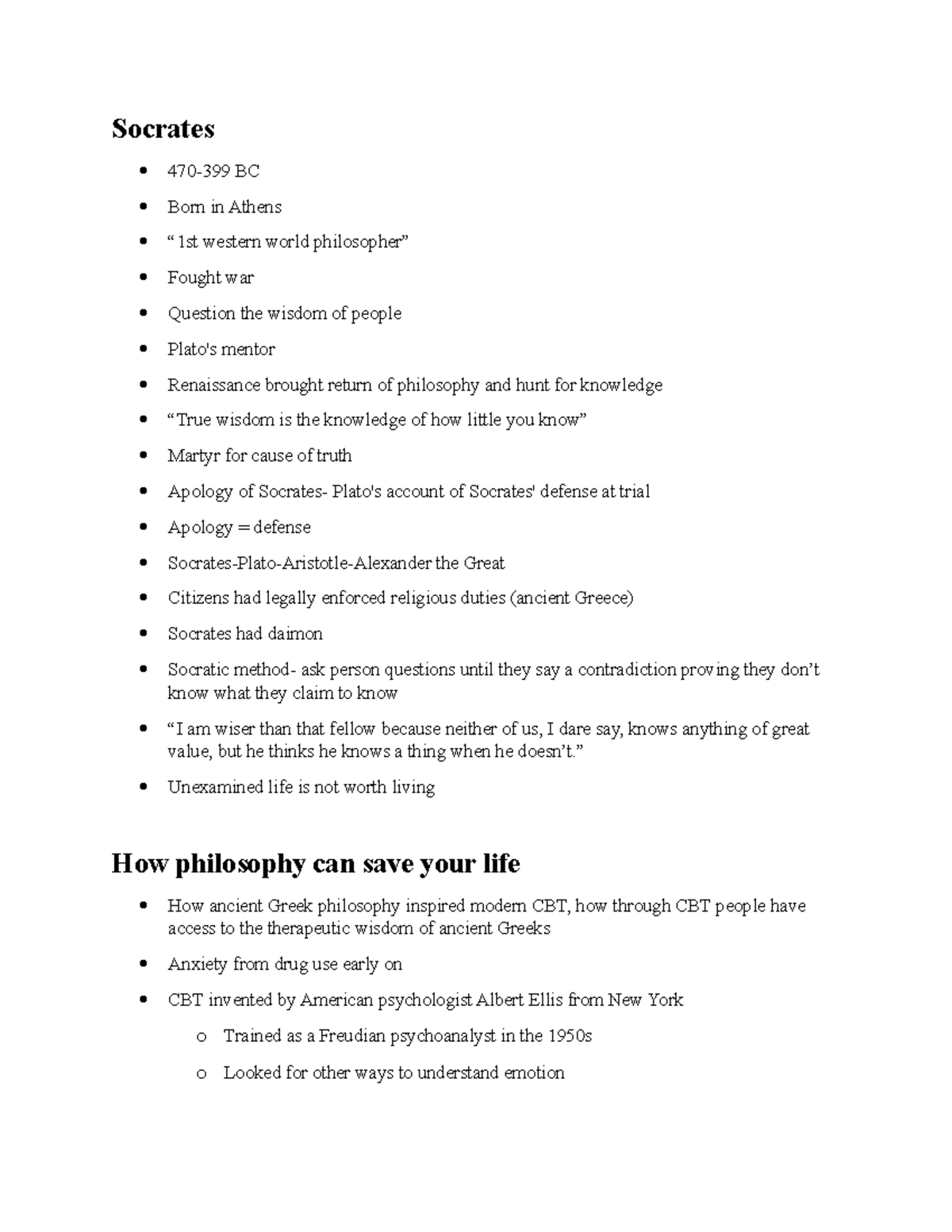 Philosophy Notes - Socrates 470-399 BC Born in Athens “1st western ...