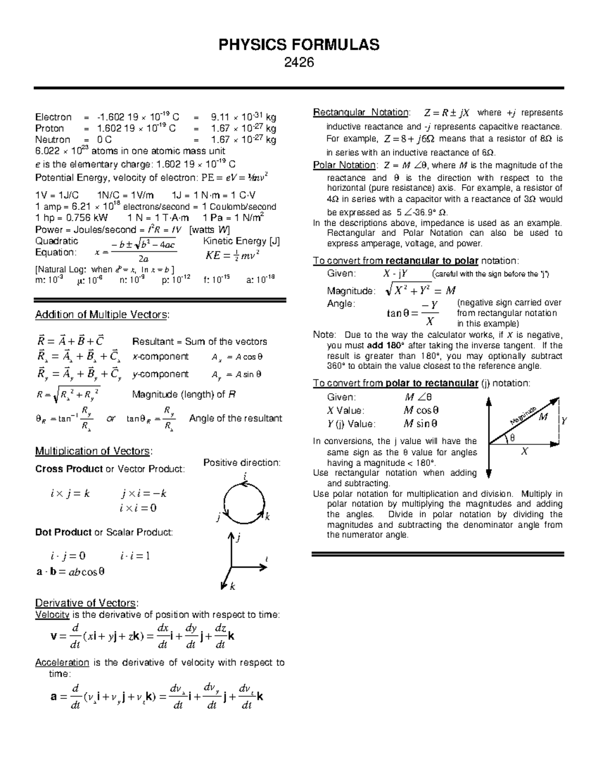 Physics formulae - notes for phy 101 from uv university - PHYSICS ...