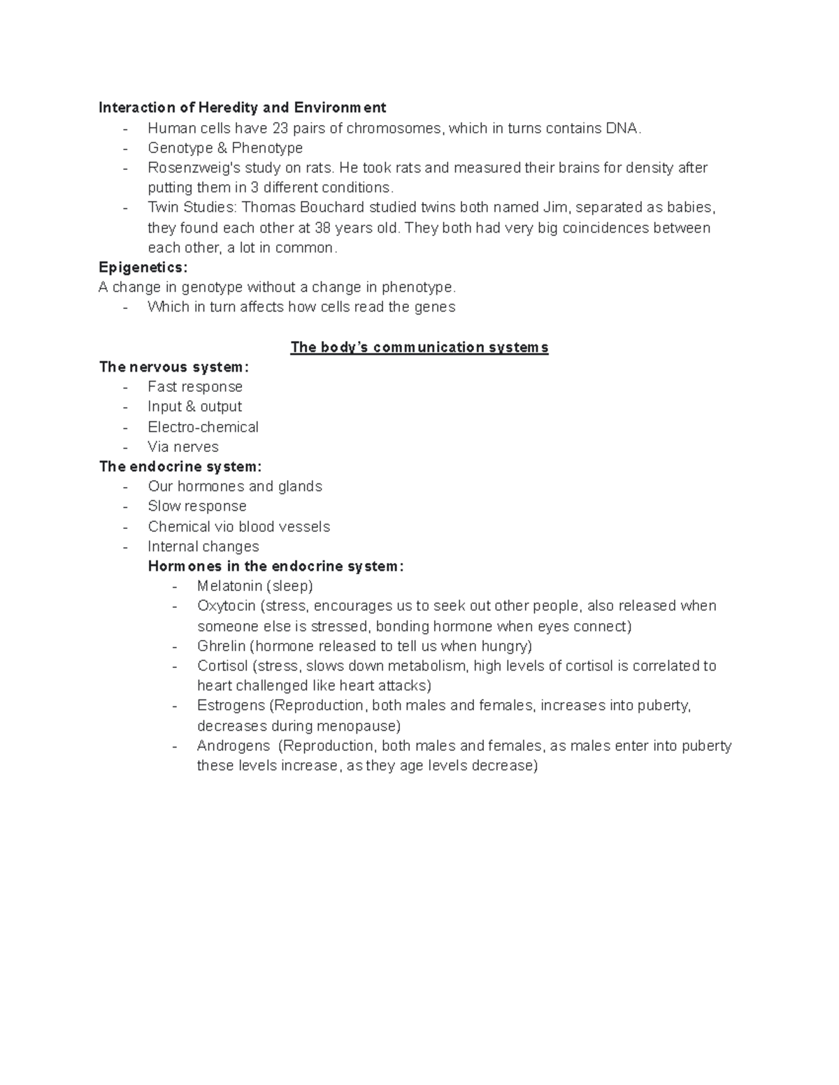 Psychology Notes Biology - Interaction of Heredity and Environment ...