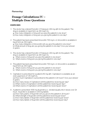 LPN - This is coursework for Pharmacology. - Pharmacology Dosage ...