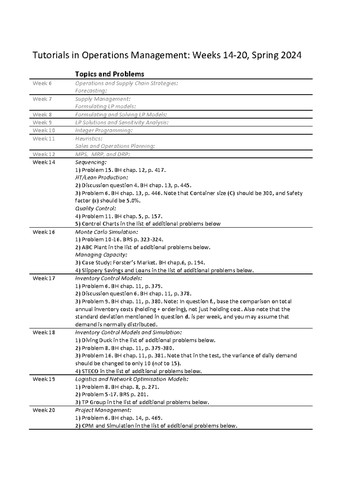 OM Tutorials part 2 - Copy - Tutorials in Operations Management: Weeks ...