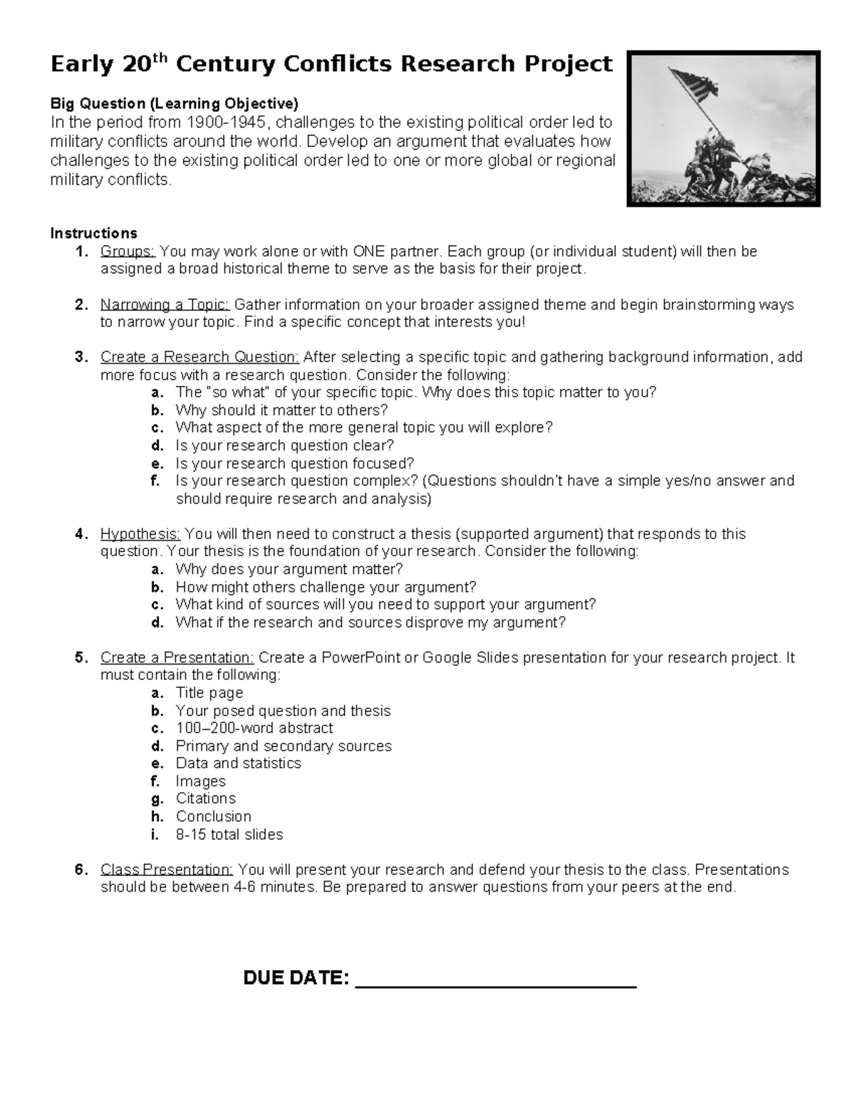 20th century conflicts research project - Early 20 th Century Conflicts ...