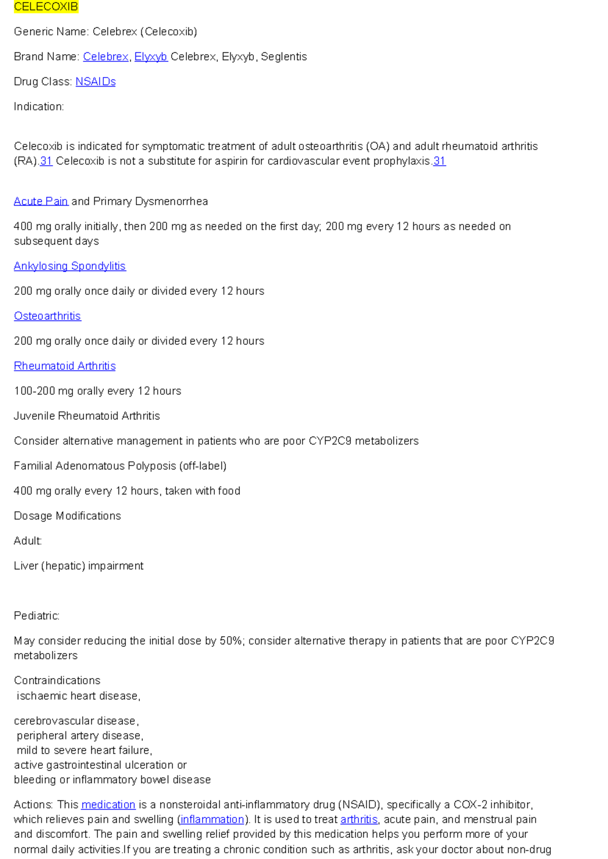 Celecoxib - Drug study - CELECOXIB Generic Name: Celebrex (Celecoxib ...