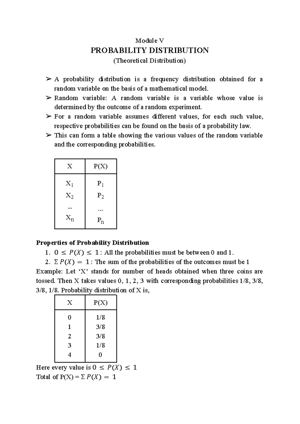 5. Probability Distribution - Module V PROBABILITY DISTRIBUTION ...