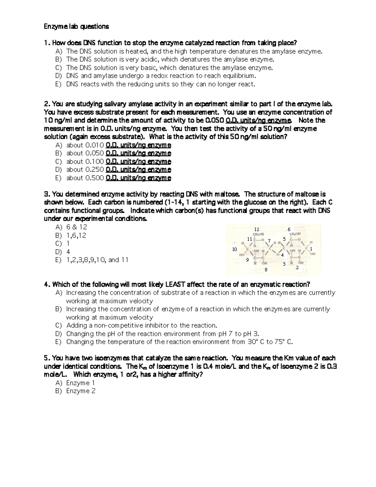 Enzyme Questions - Enzyme lab questions 1. How does DNS function to ...