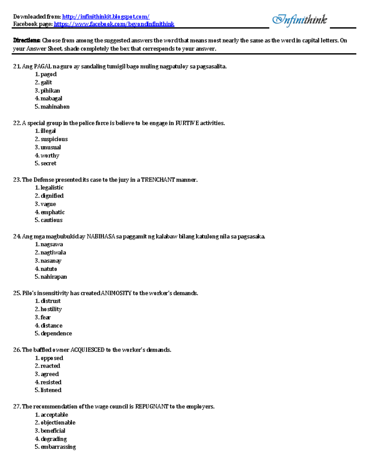 Civil Service Exam Reviewer part 1 - Facebook page: facebook ...