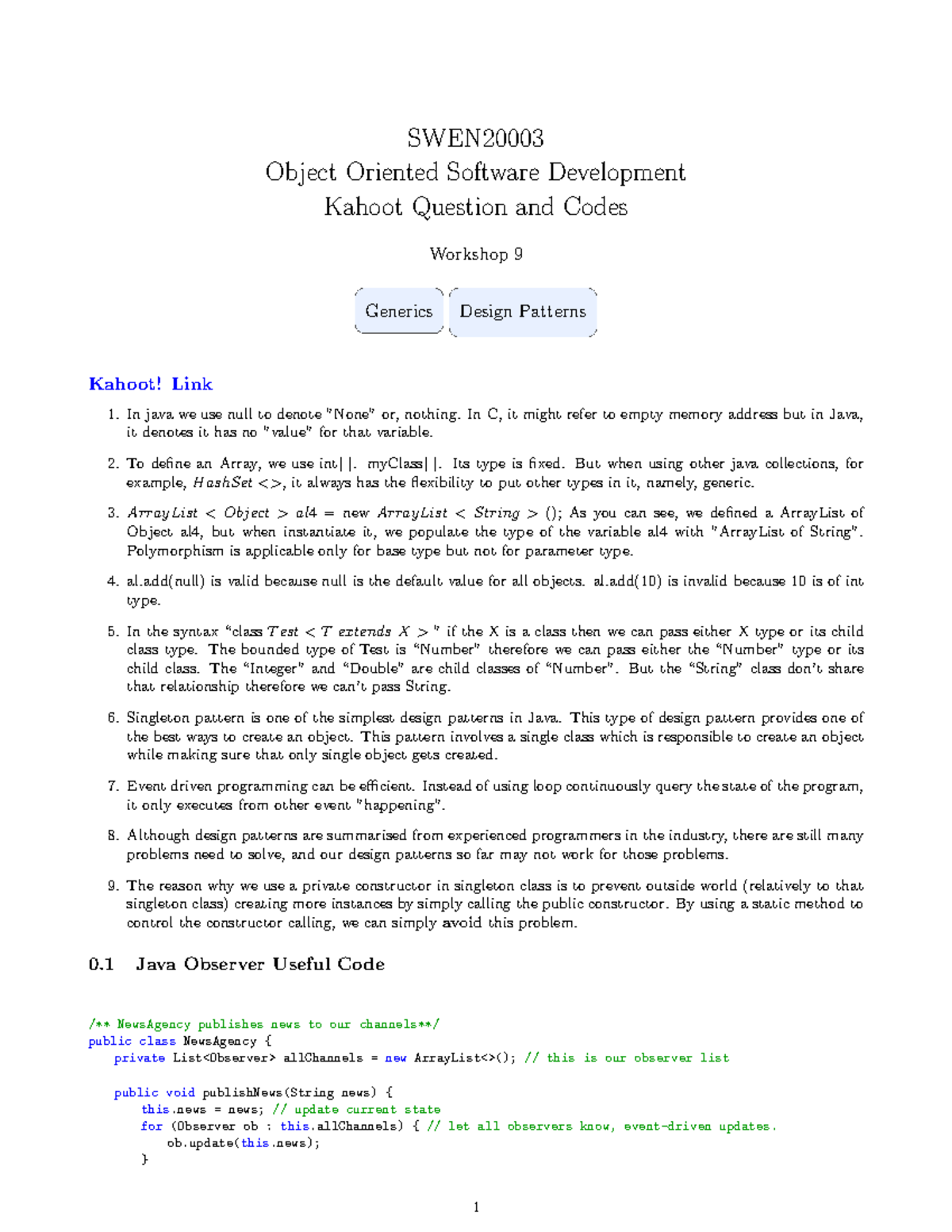 Swen2000 3 Workshop Kahoot 9 Swen Object Oriented Software Development Kahoot Question And 