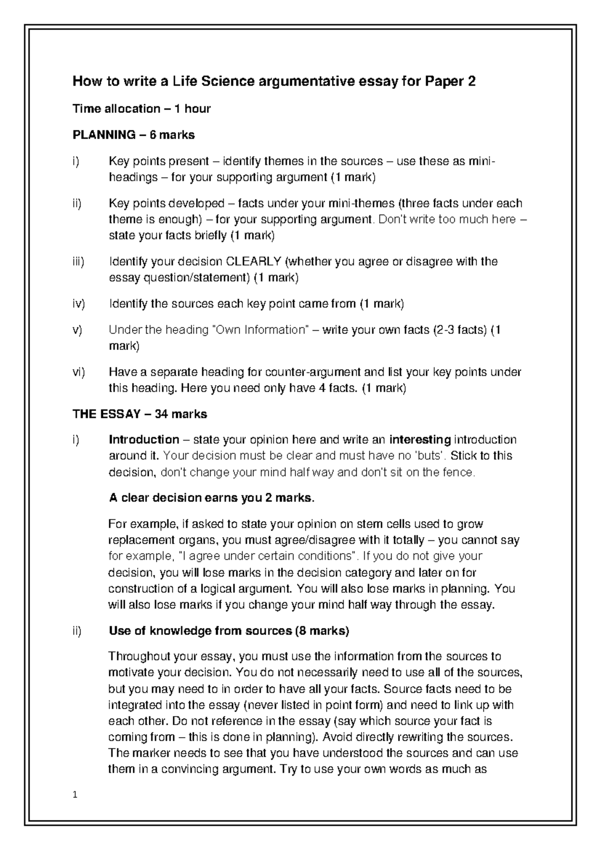 How to write Paper 2 essays - How to write a Life Science argumentative ...