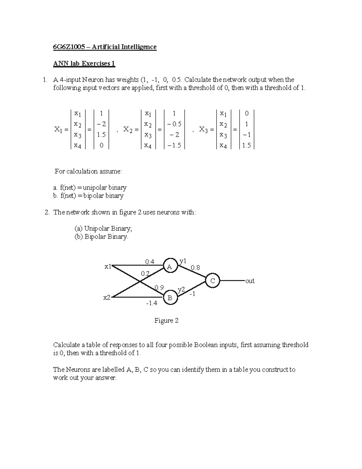 Exercises-ANNs - Artificial Intelligence tutorial lab exercises ...
