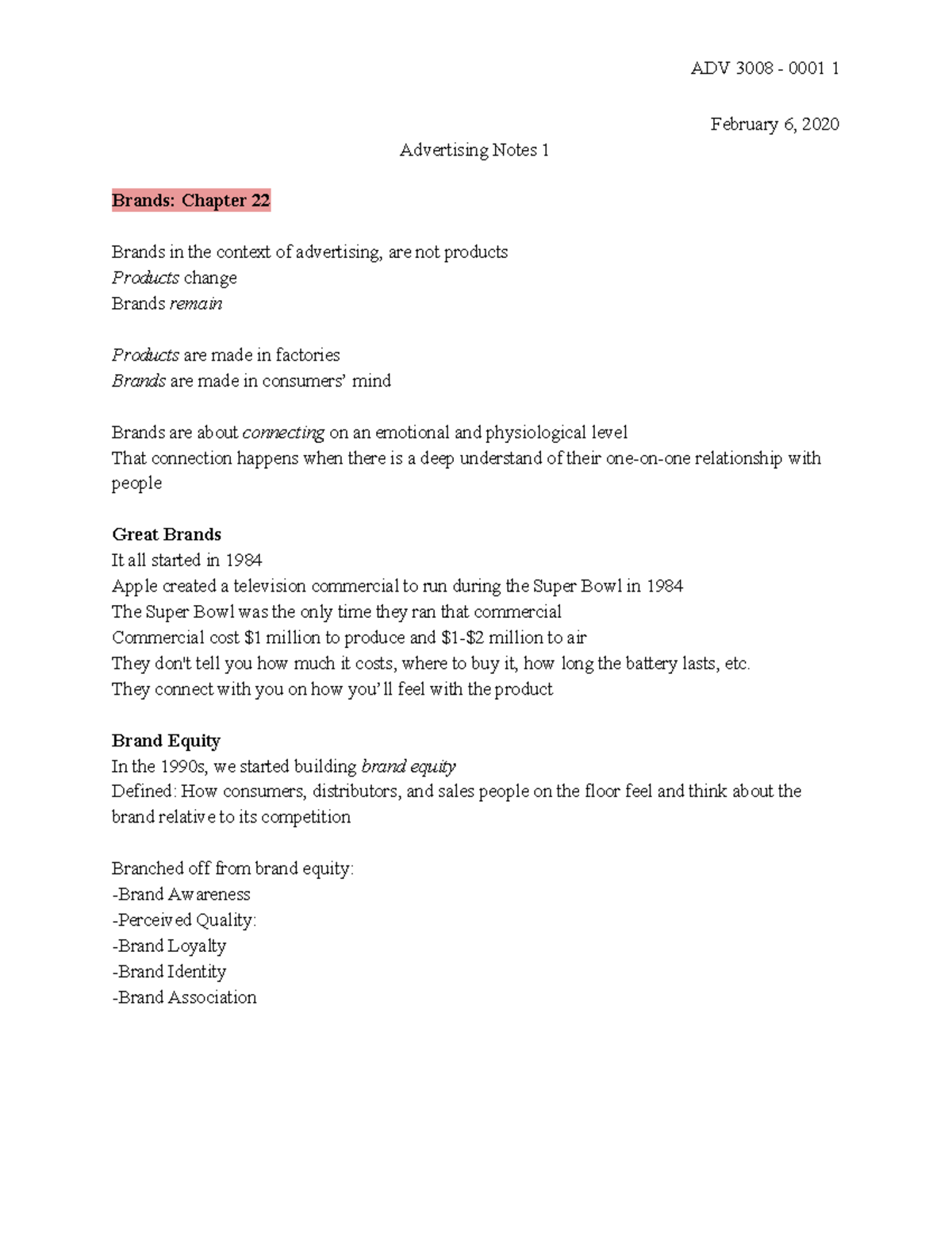 Advertising Notes 1 - Class 1 - ADV 3008 - 0001 1 February 6, 2020 ...
