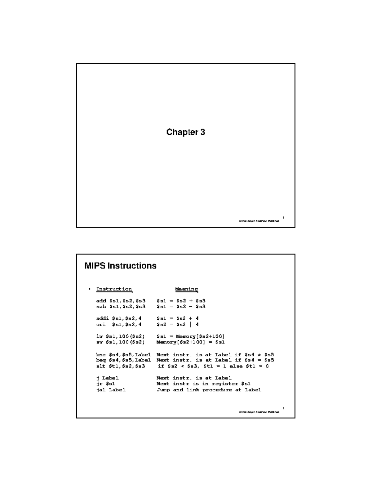 Class 3 - Lecture Notes - 1 1998 MorganKaufmannPublishers Chapter 3 2 ...