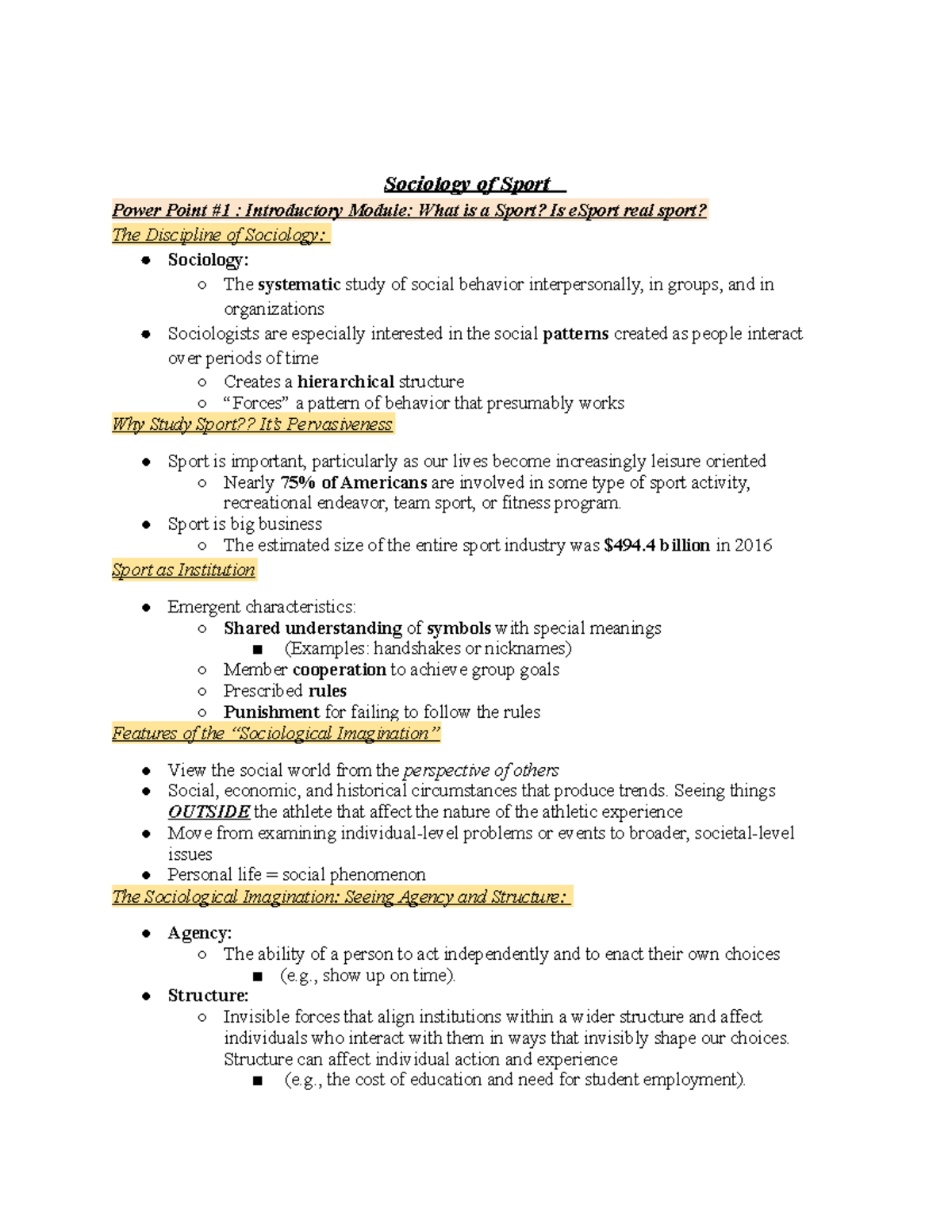 Sociology of Sport Spring 2021 - Sociology of Sport Power Point #1 ...