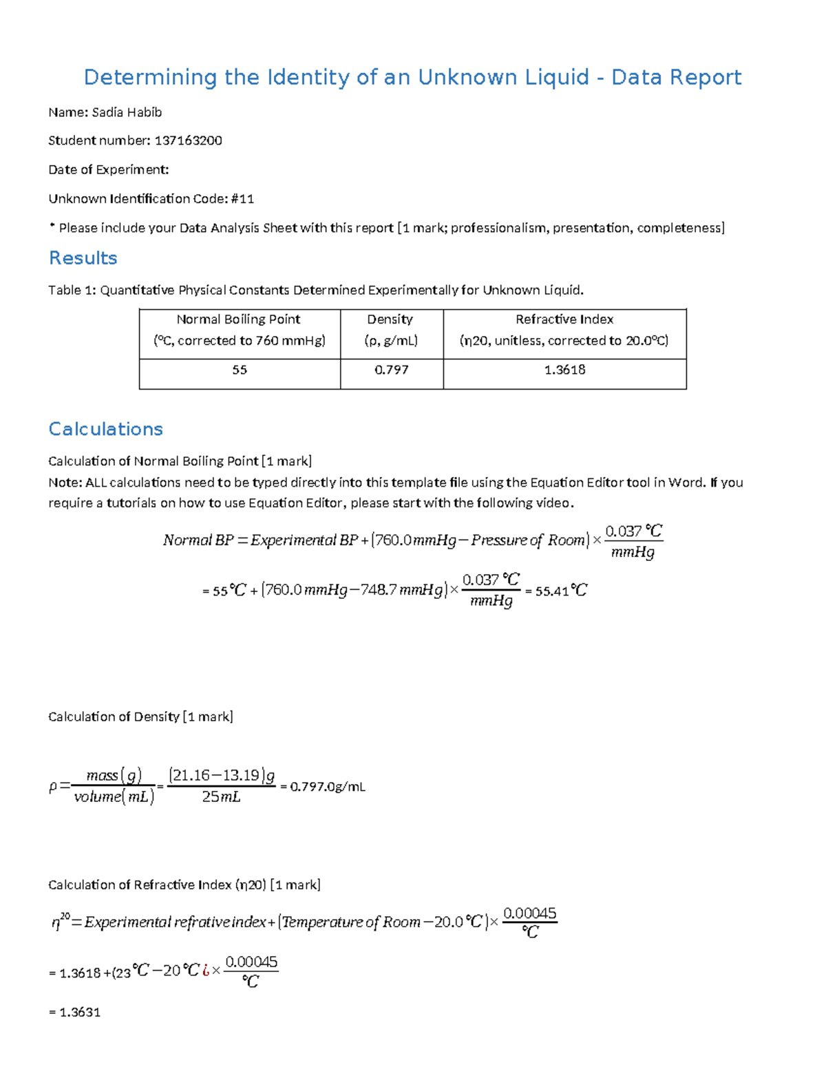 Liquid Determination Data Report (1) (Auto Recovered) - Determining the ...