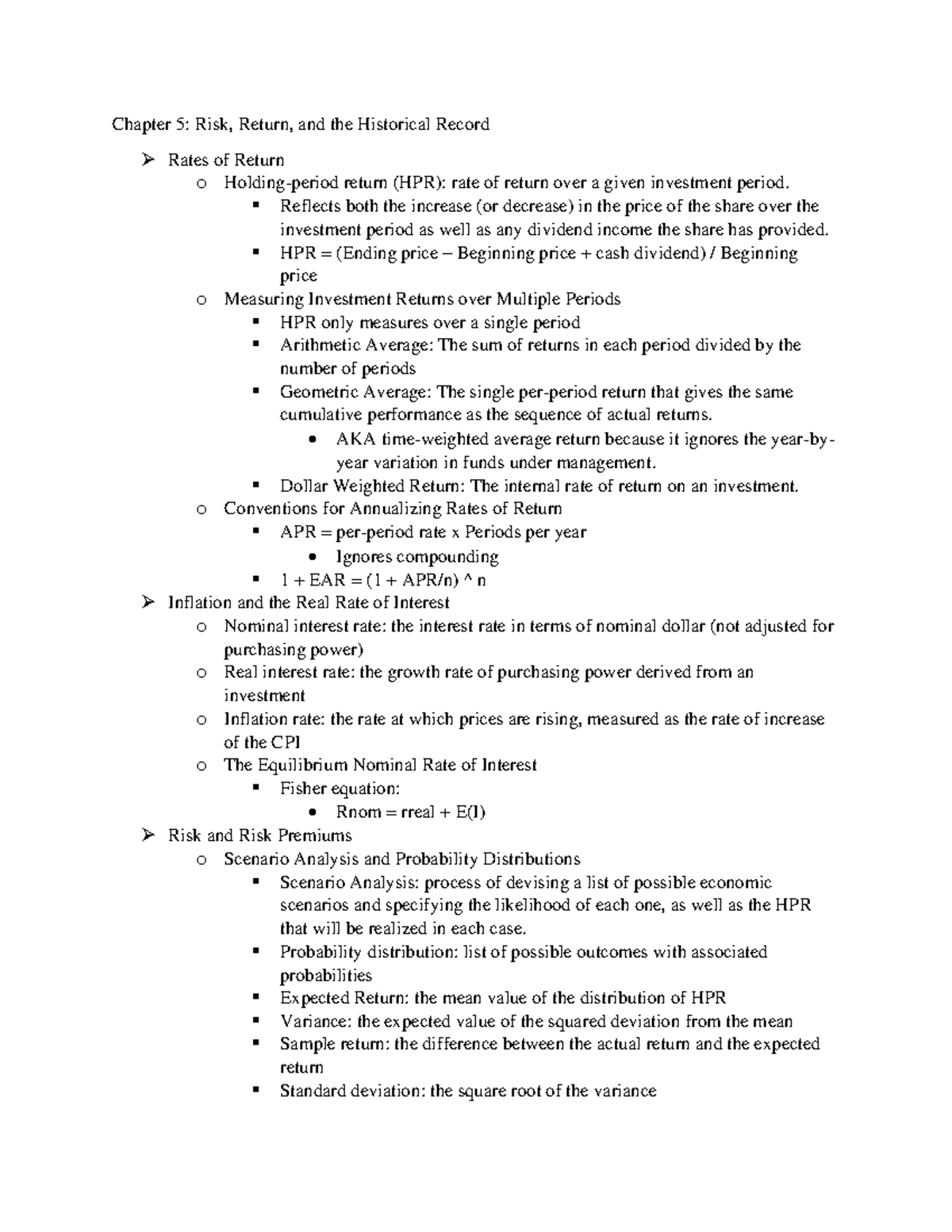 Finance Chapter 5 - Will Morrison - Chapter 5: Risk, Return, and the ...