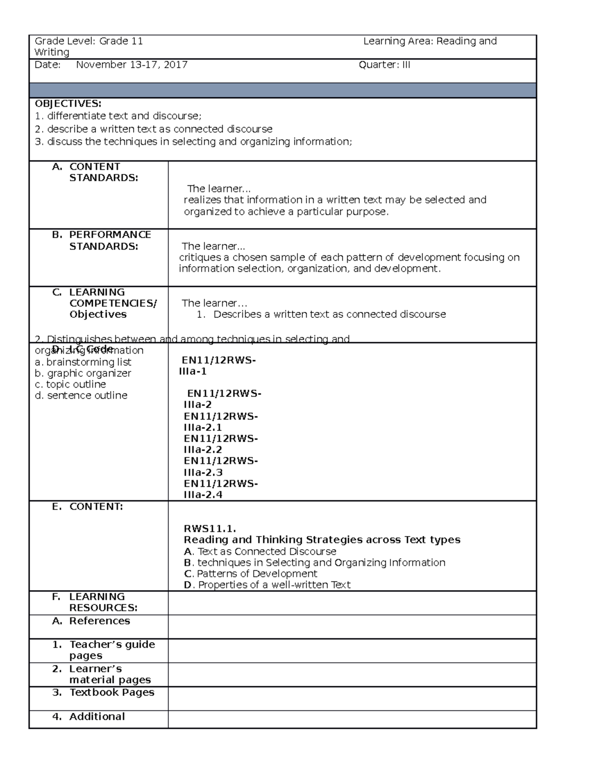 366039513 daily lesson plan - Grade Level: Grade 11 Learning Area ...