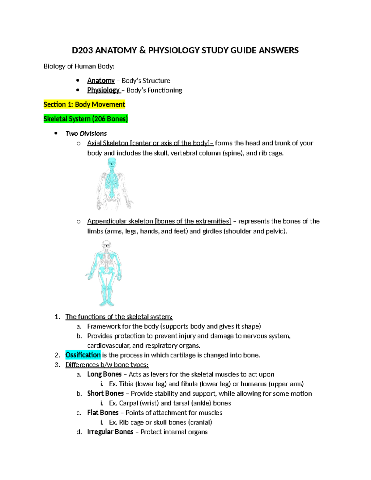 D203 Anatomy Study Guide Answers - D203 ANATOMY & PHYSIOLOGY STUDY ...