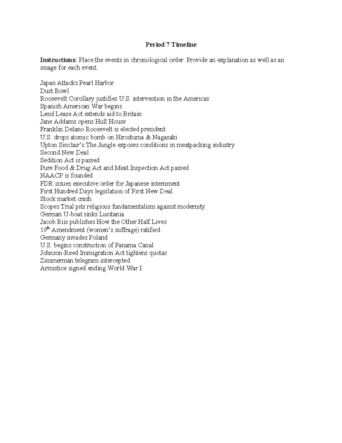 Period 7 Timeline - Study this - Period 7 Timeline Instructions: Place ...