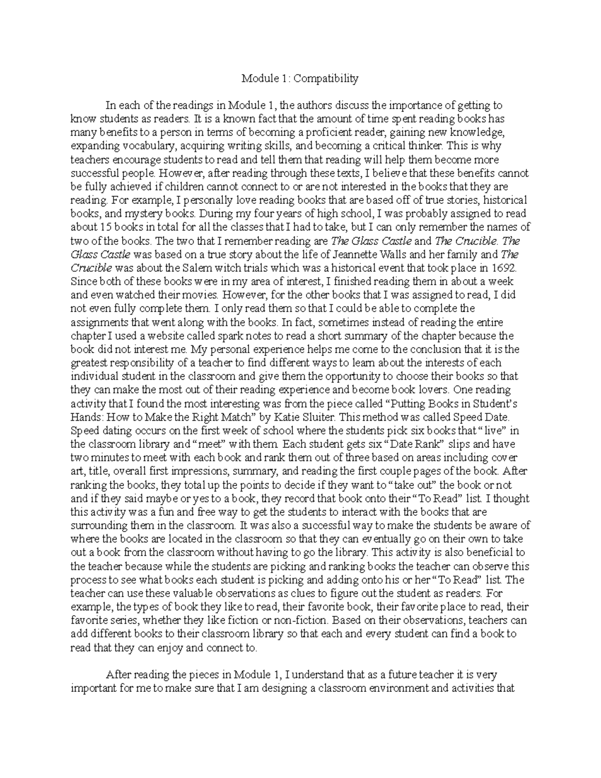 Module 1 - work - Module 1: Compatibility In each of the readings in ...