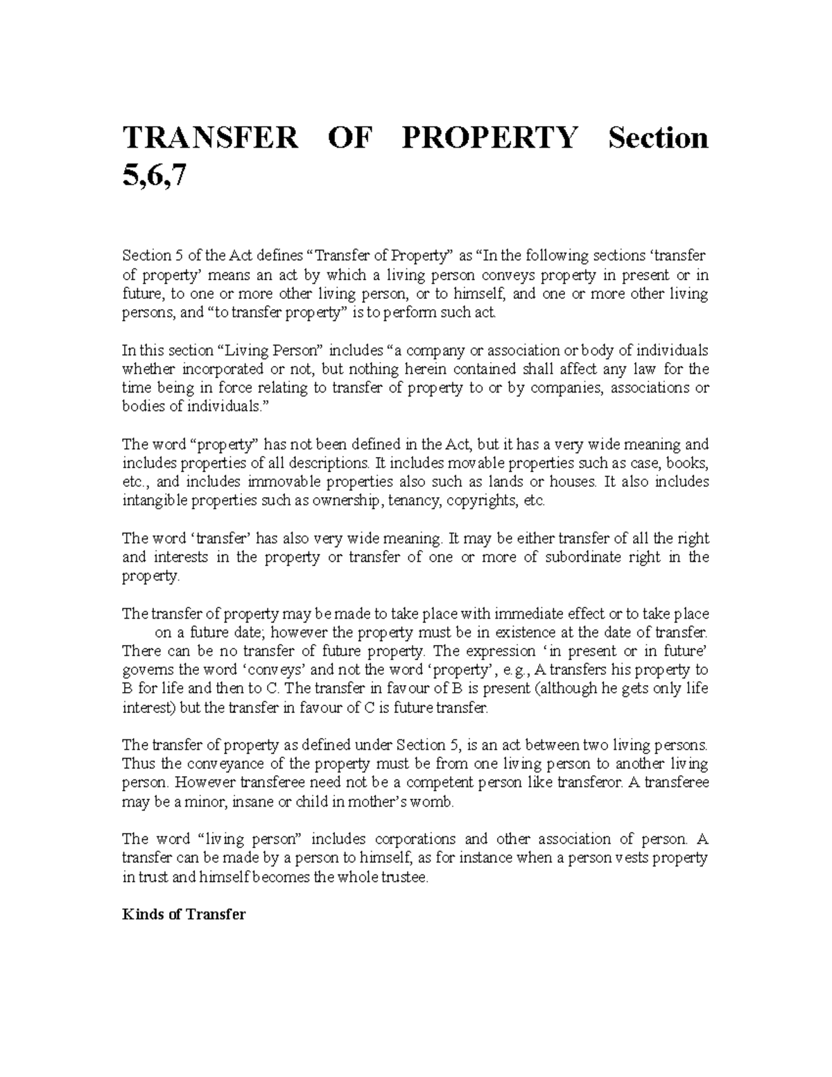 922 Transfer OF Property Section 5 6 7 - TRANSFER OF PROPERTY Section 5 ...