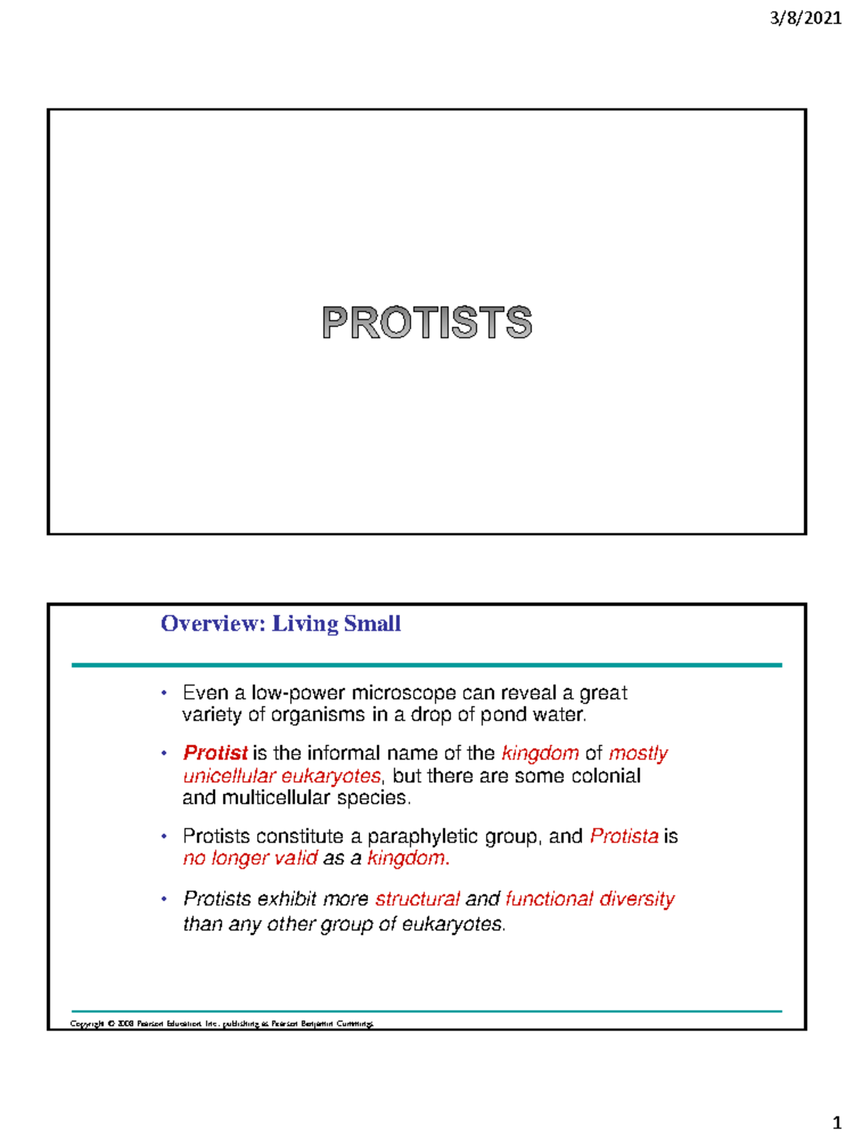 Protists - Protist PPT - Copyright © 2008 Pearson Education, Inc ...