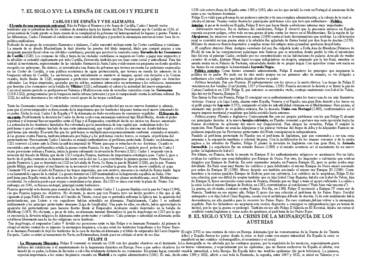 E7 8 Y 9 Siglos Xvi Xvii Y Xviii 7 El Siglo Xvi La EspaÑa De
