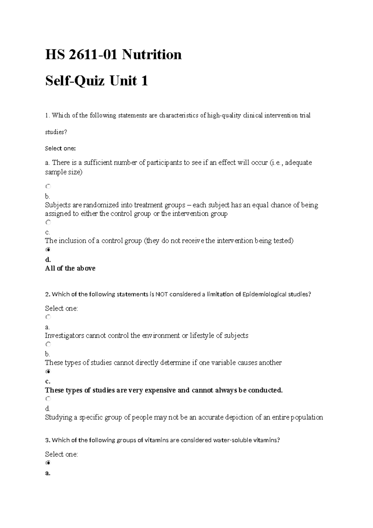 HS 2611 Self Quiz Unit 1 - Self quiz for University of the People - HS ...