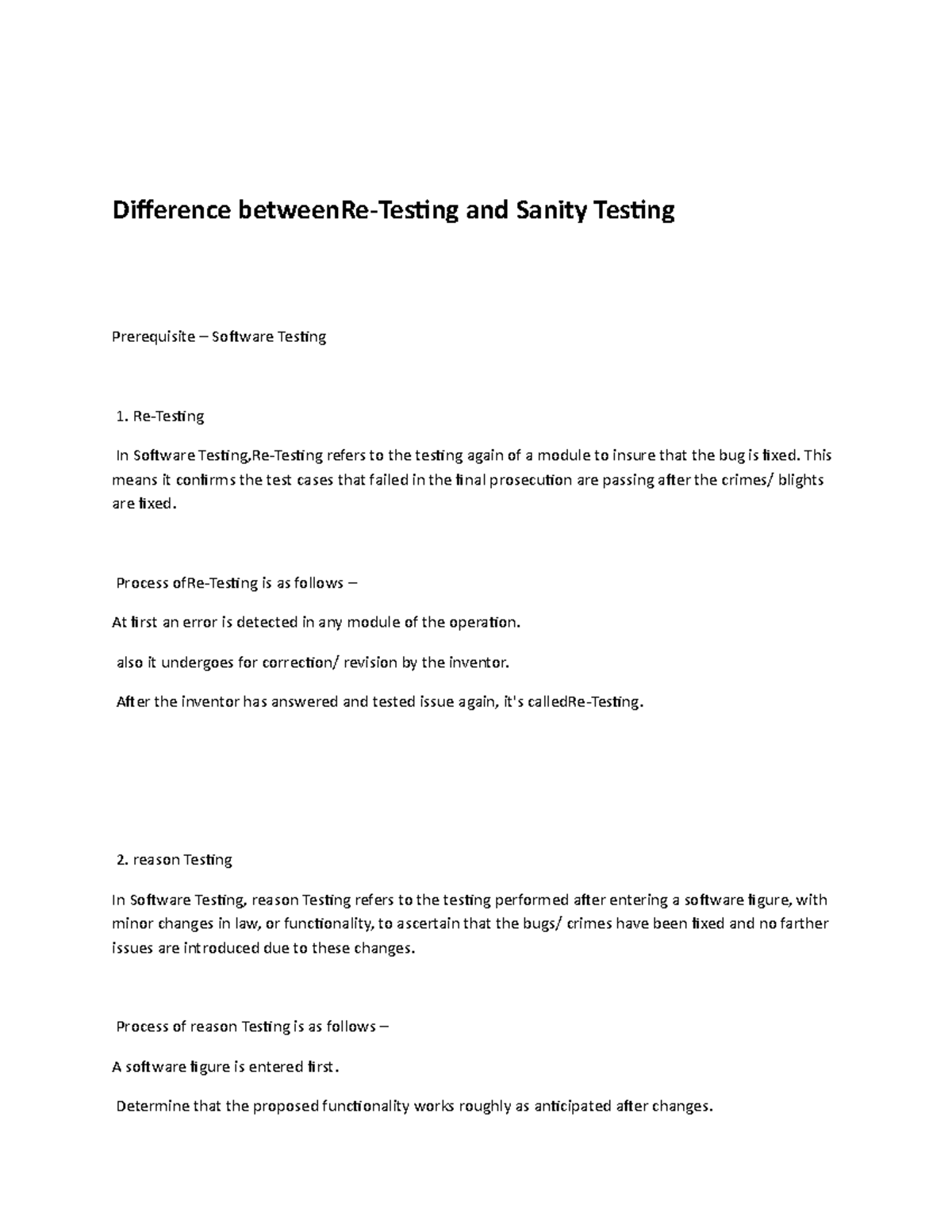 Difference between Re-Testing and Sanity Testing - Difference betweenRe ...