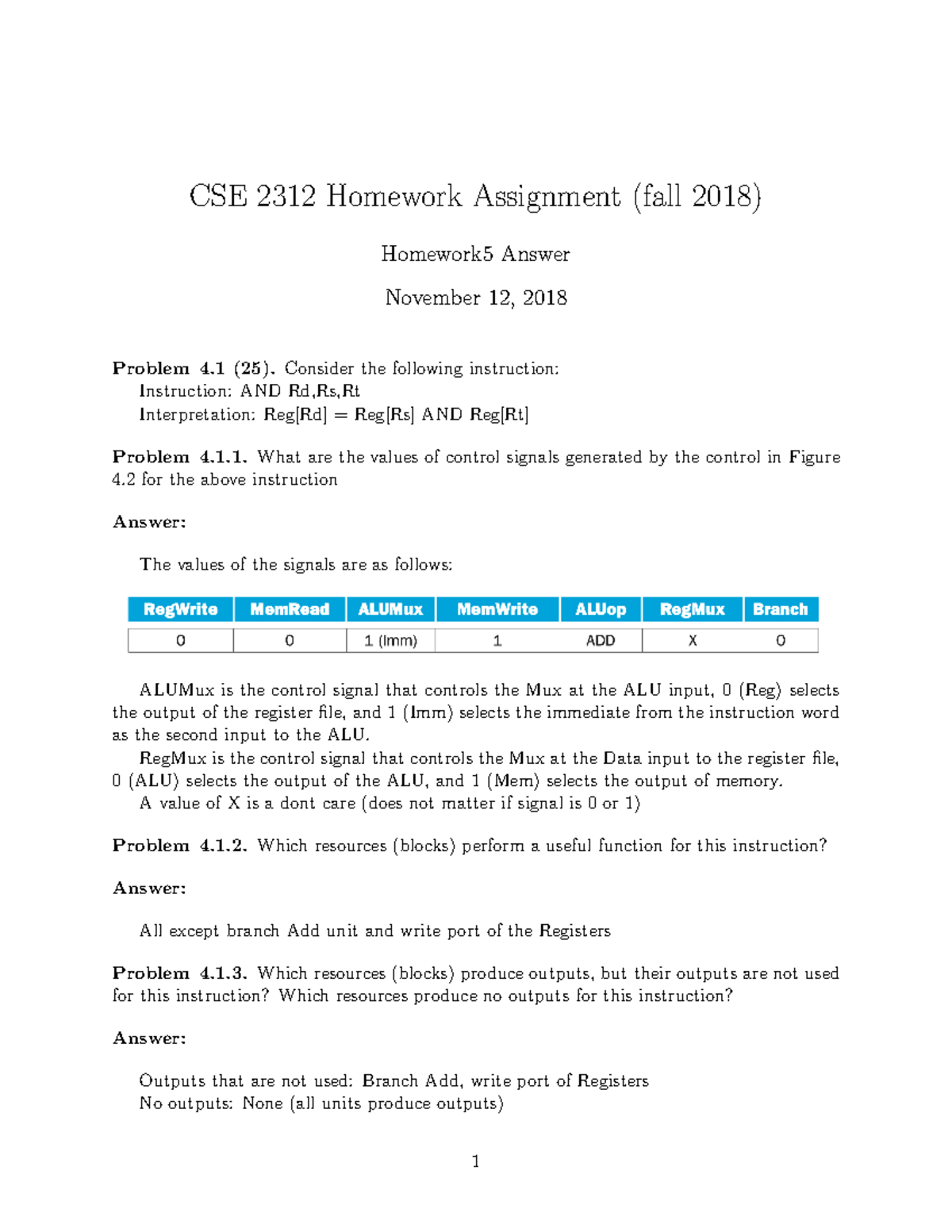 Software Design and Computer Architecture - CSE 2312 Homework Assignment (fall 2018) Homework5 ...