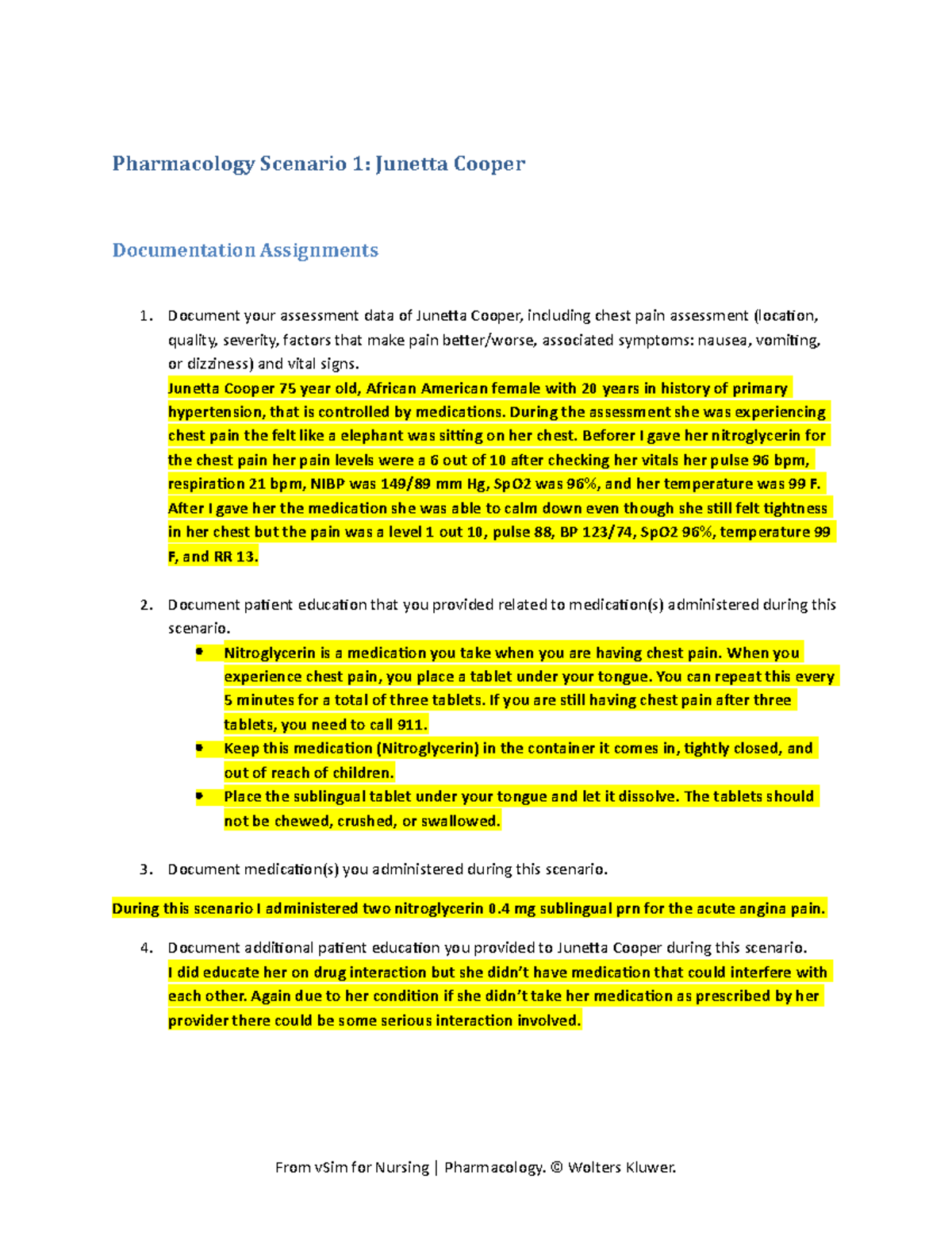 Junetta Cooper Docu Assignment - Pharmacology Scenario 1: Junetta ...