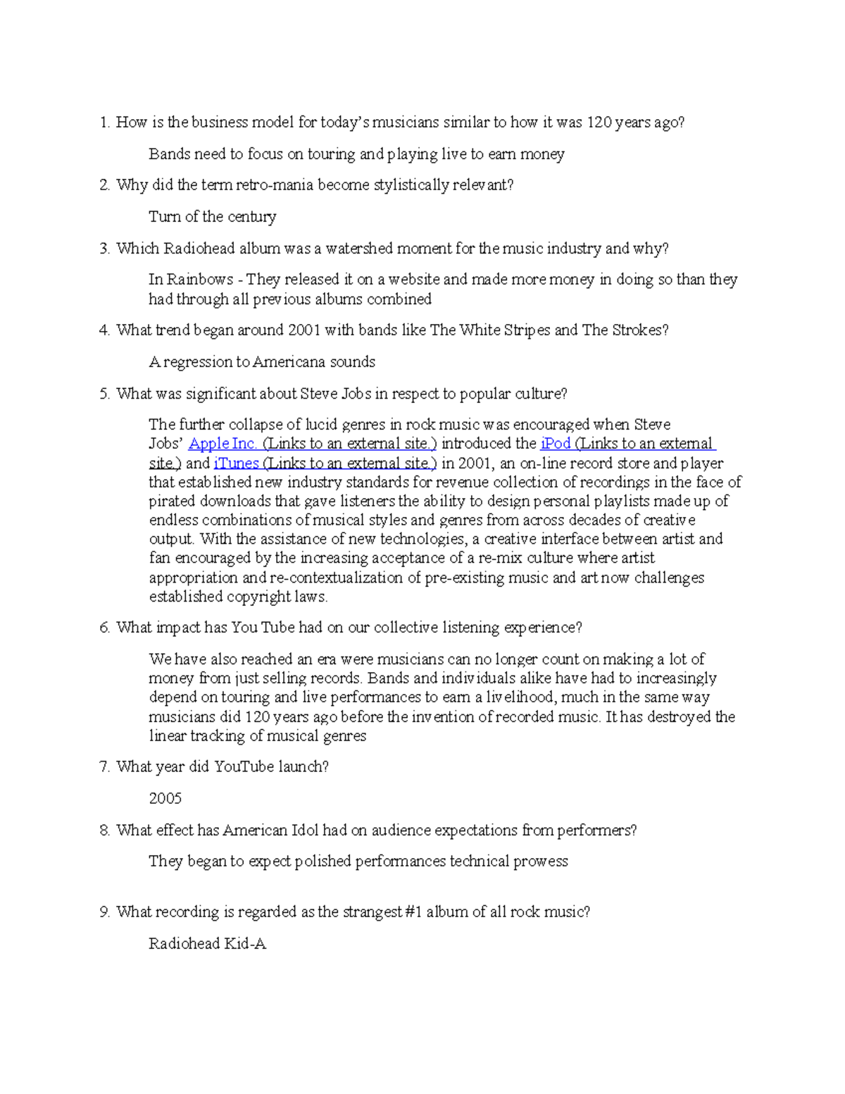 Module 16 Study Guide - How is the business model for today’s musicians ...