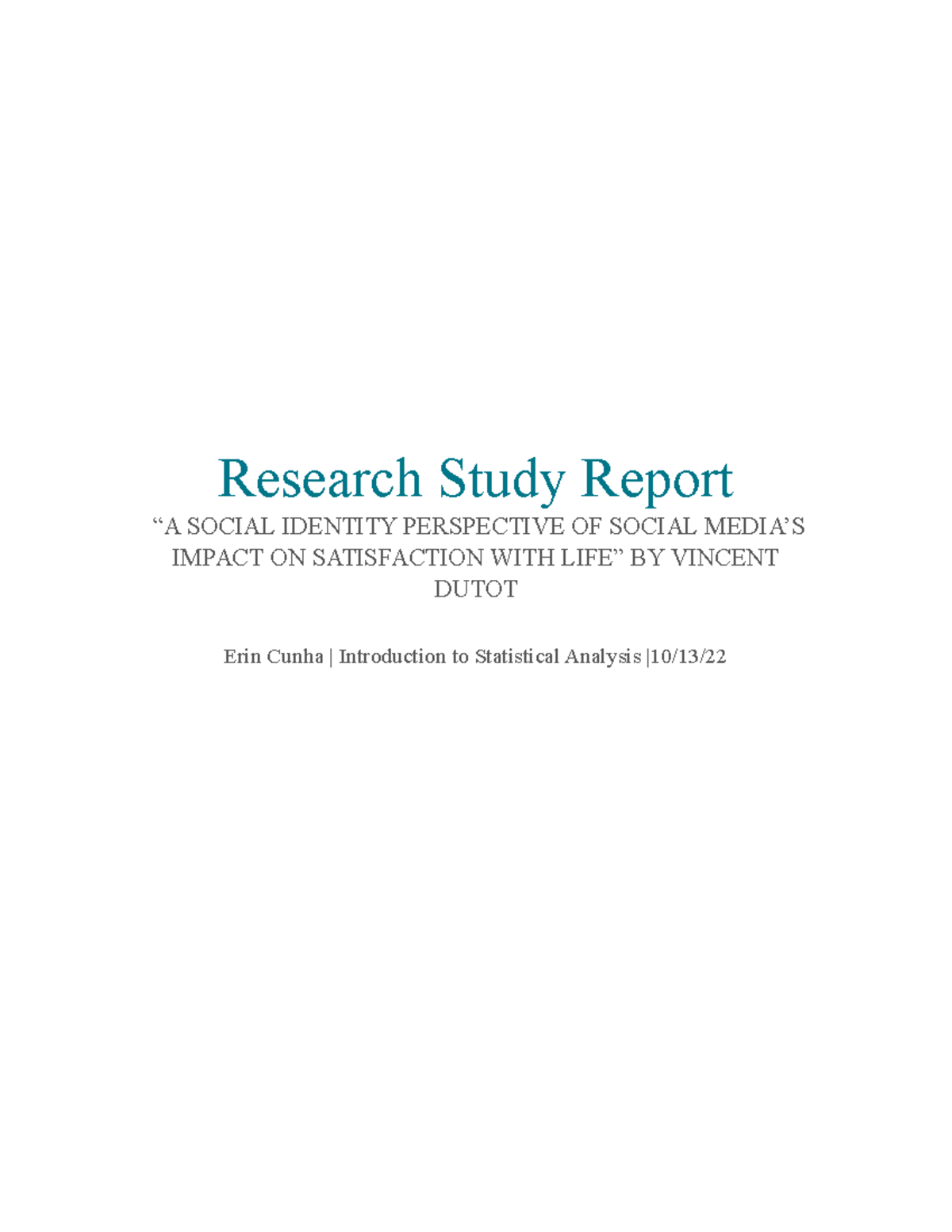 Research Study Report - Final project with analysis - Research Study ...